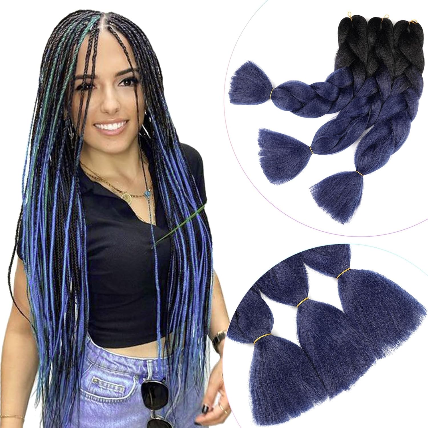 Amazon.com : Dark BLue Braiding Hair Extensions for Braids 24 inch 3 ...