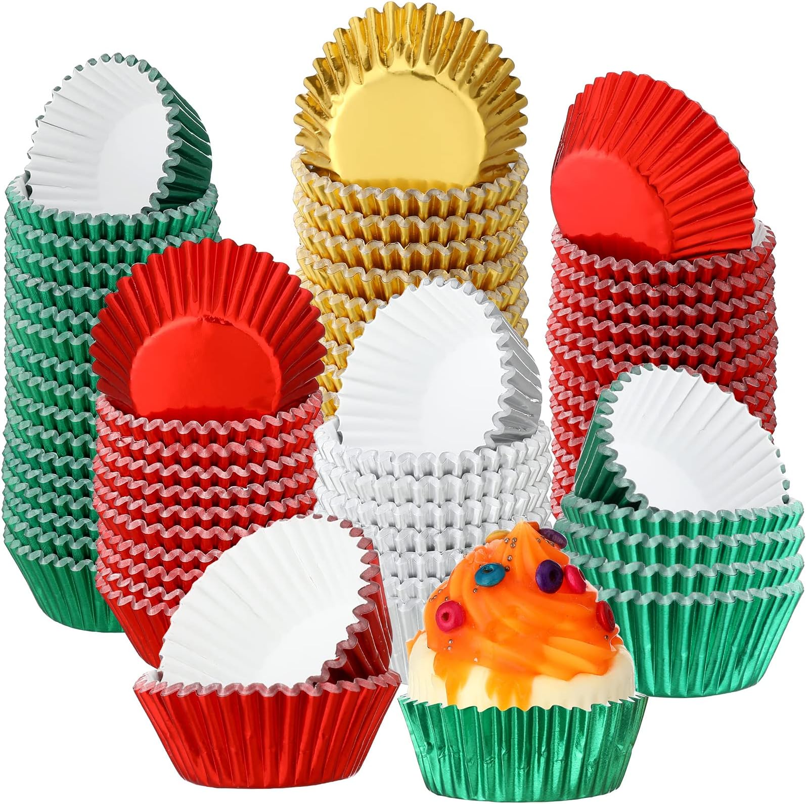 Amazon.com: WILLBOND 1200 Count Christmas Foil Mini Cupcake Liner 1.25 ...
