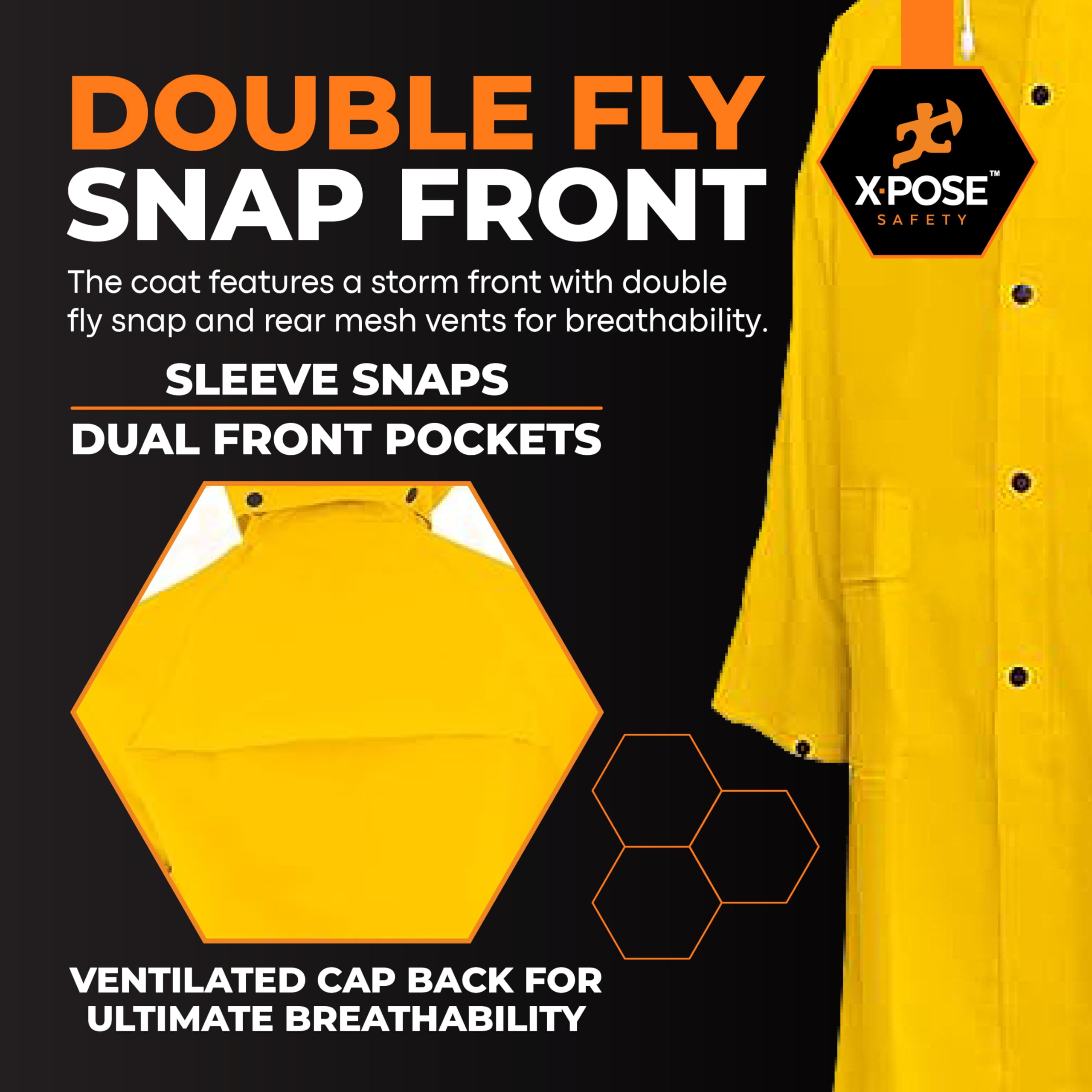 Snapklik.com : Xpose Safety Heavy Duty Yellow Rain Coat .35mm PVC 48in ...