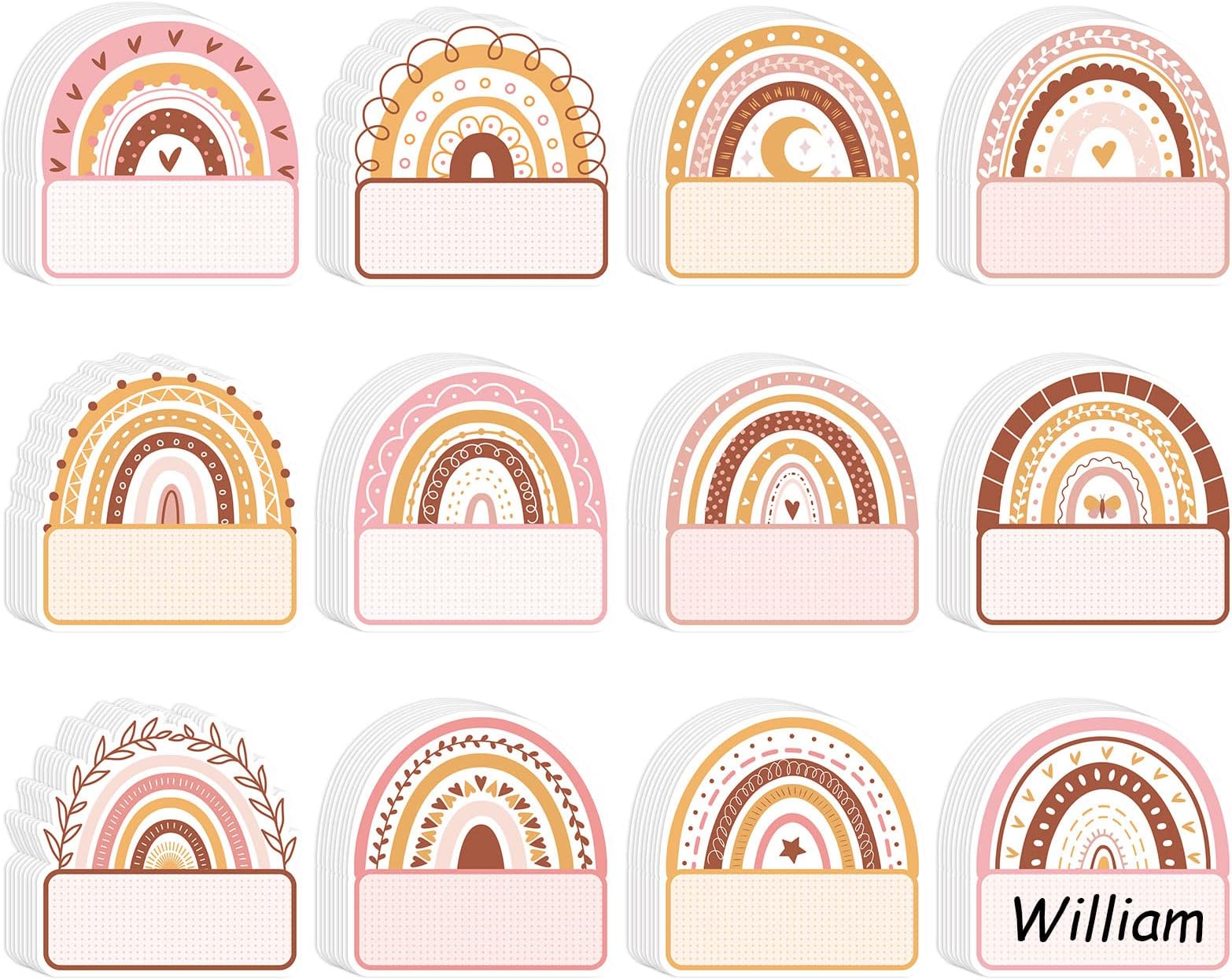 Amazon.com: Whaline 120Pcs Boho Rainbow Name Tag Stickers for Students ...