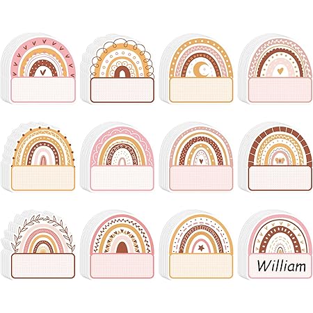 Amazon.com: Whaline 120Pcs Boho Rainbow Name Tag Stickers for Students ...