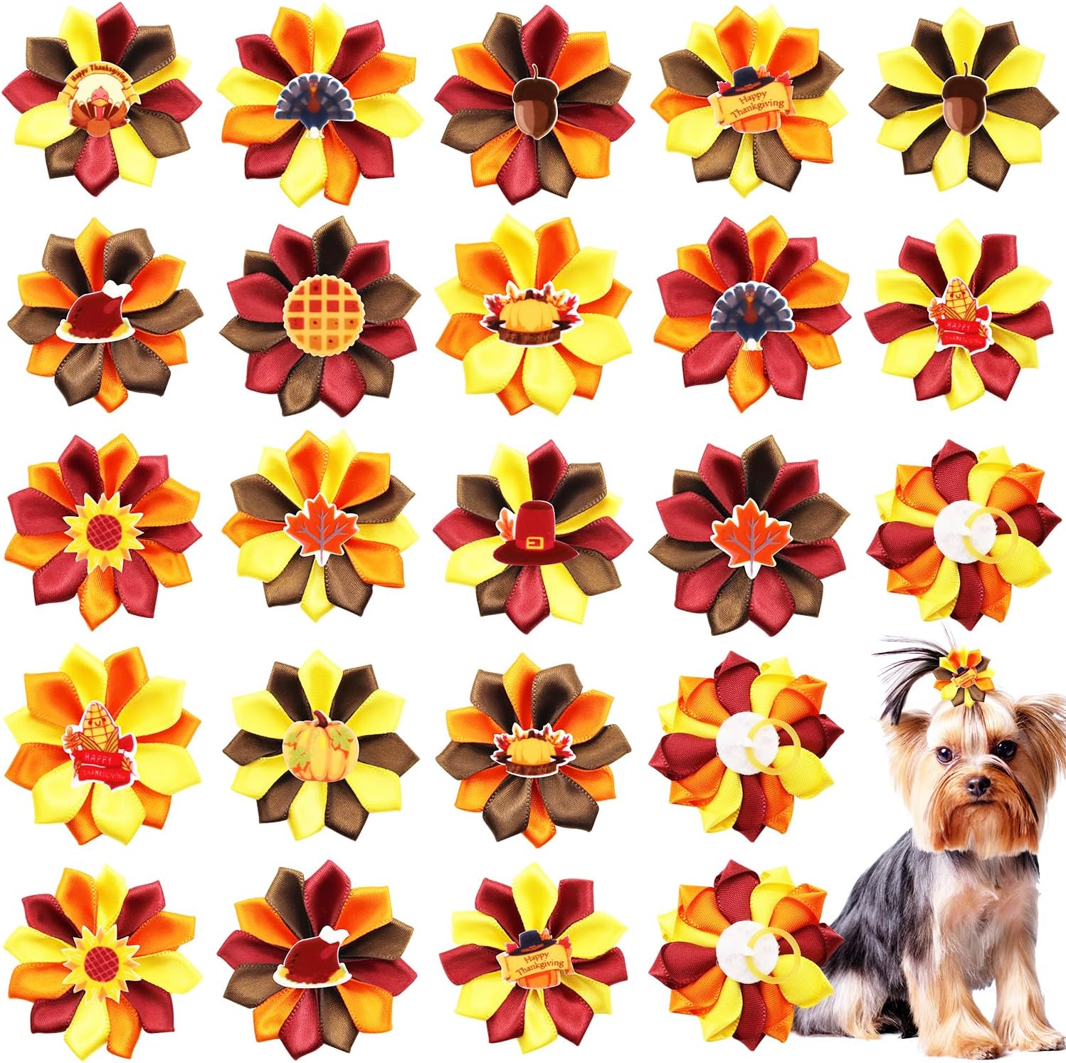 Amazon.com : Sinling 40Pcs Thanksgiving Dog Hair Bows with Rubber Bands ...