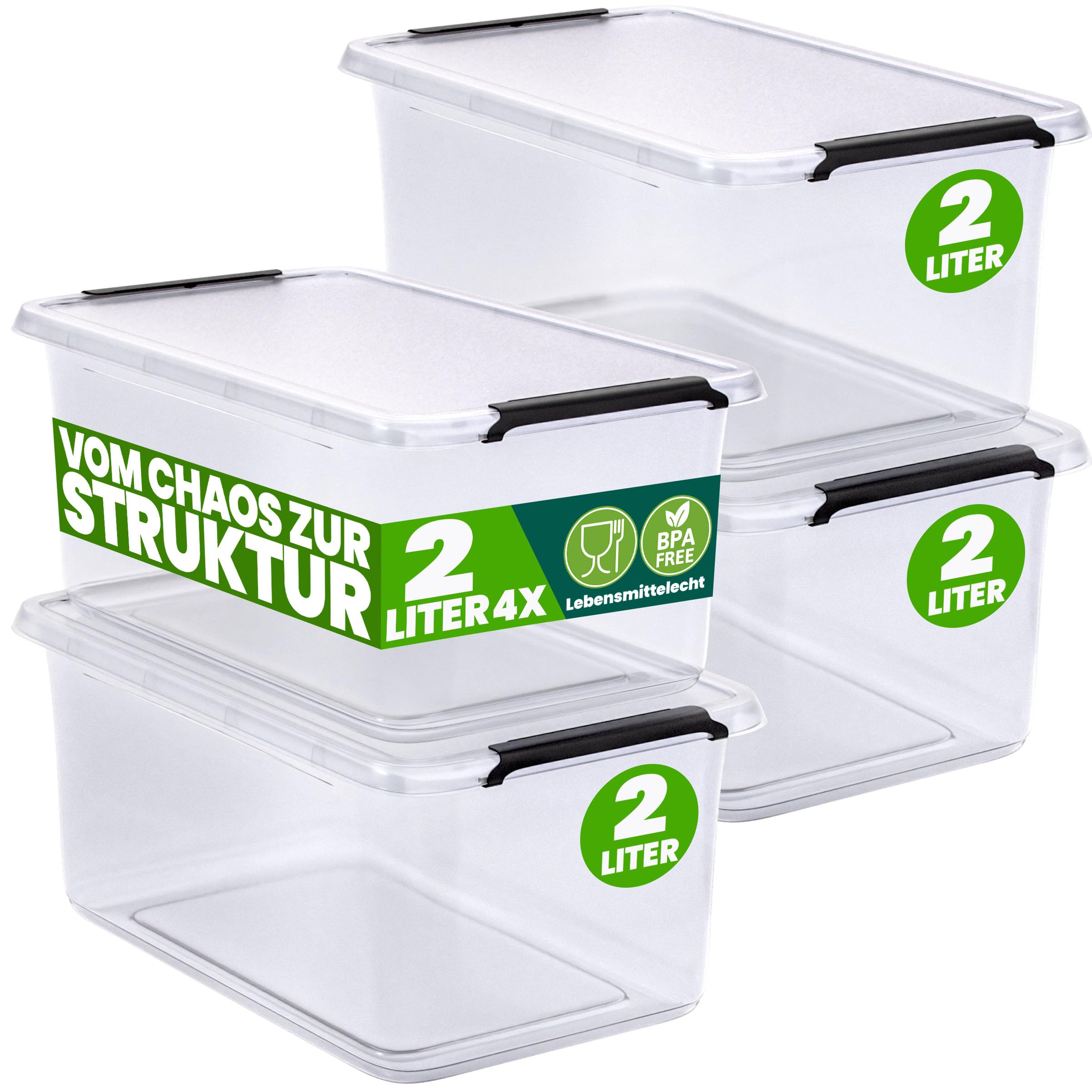 Deuba® 4x Aufbewahrungsbox mit Deckel 2L Box Kunststoff Kisten ...
