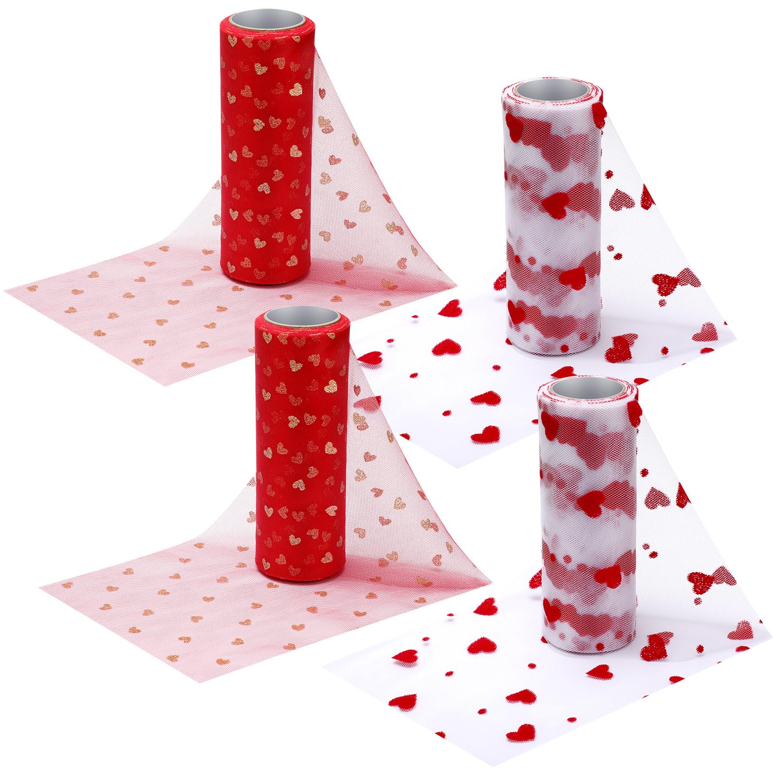 Amazon.com: VitalCozy 4 Rolls Heart Mesh Tulle Roll Valentine's Day Red ...