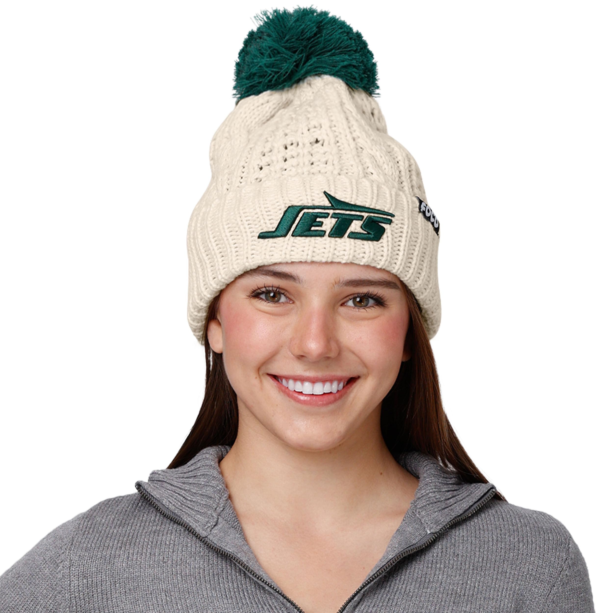 Snapklik.com : FOCO Womens New York Jets NFL Team Logo Cable Knit Pom ...