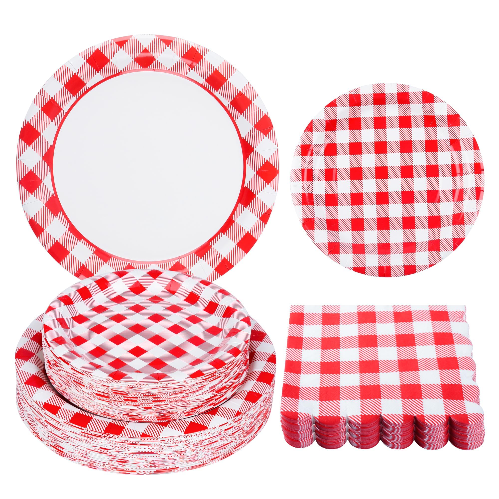 Amazon.com: 150Pcs Christmas Red Gingham Party Supplies Red Gingham ...