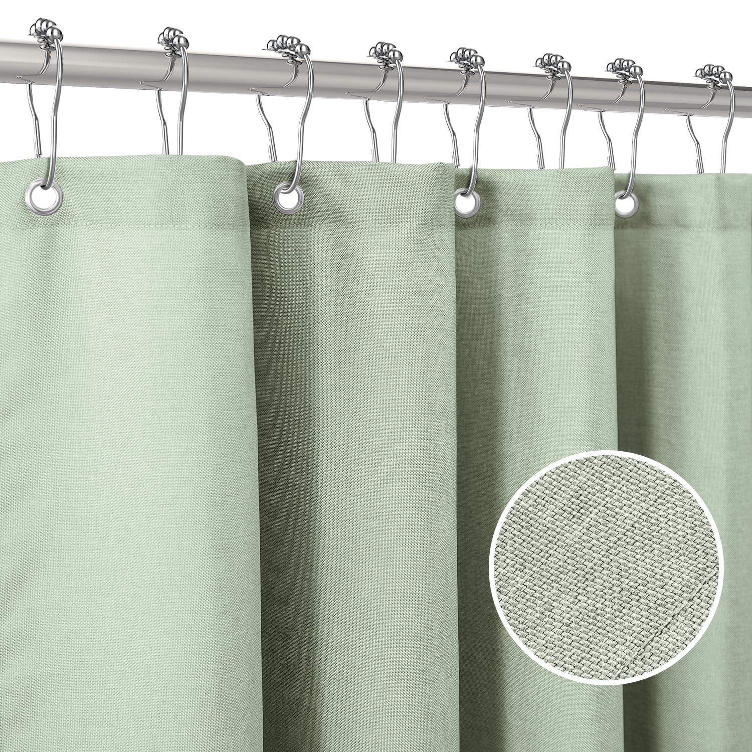 Linen Textured Shower Curtain with Stainless Steel Hooks - 230 GSM ...