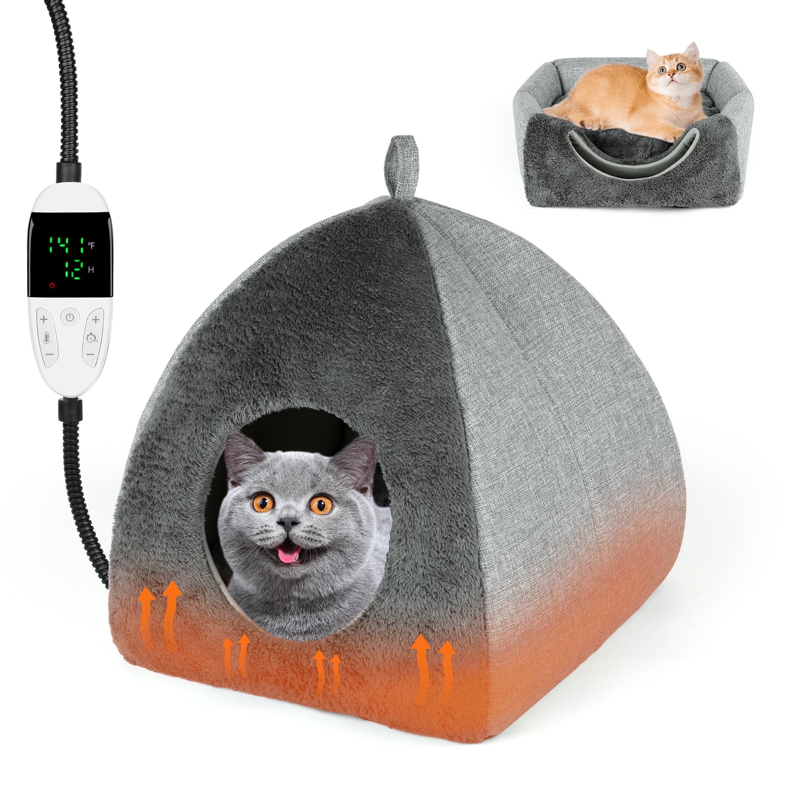 Amazon.com : Rypet Heated Cat Bed Cave, Adjustable Temperature Heated ...