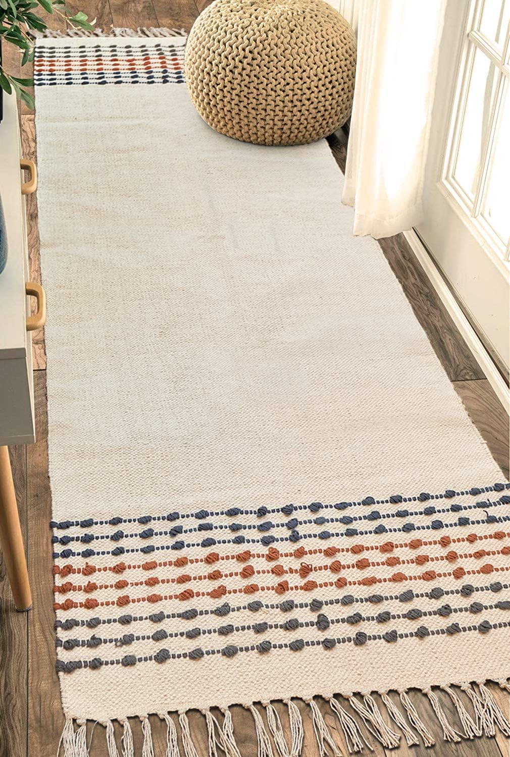 Amazon.com: MOTINI Hand Woven Cotton Runner Rug 2' x 6', Knotted ...