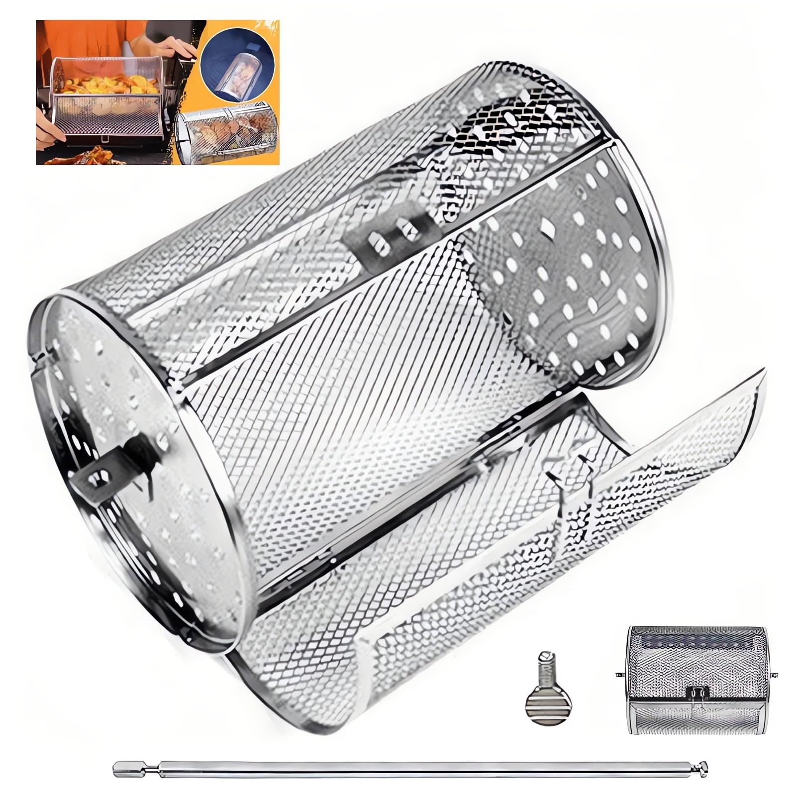 Amazon.com: Stainless Steel Rotating Grill 2025 New Chicken Wing Basket ...