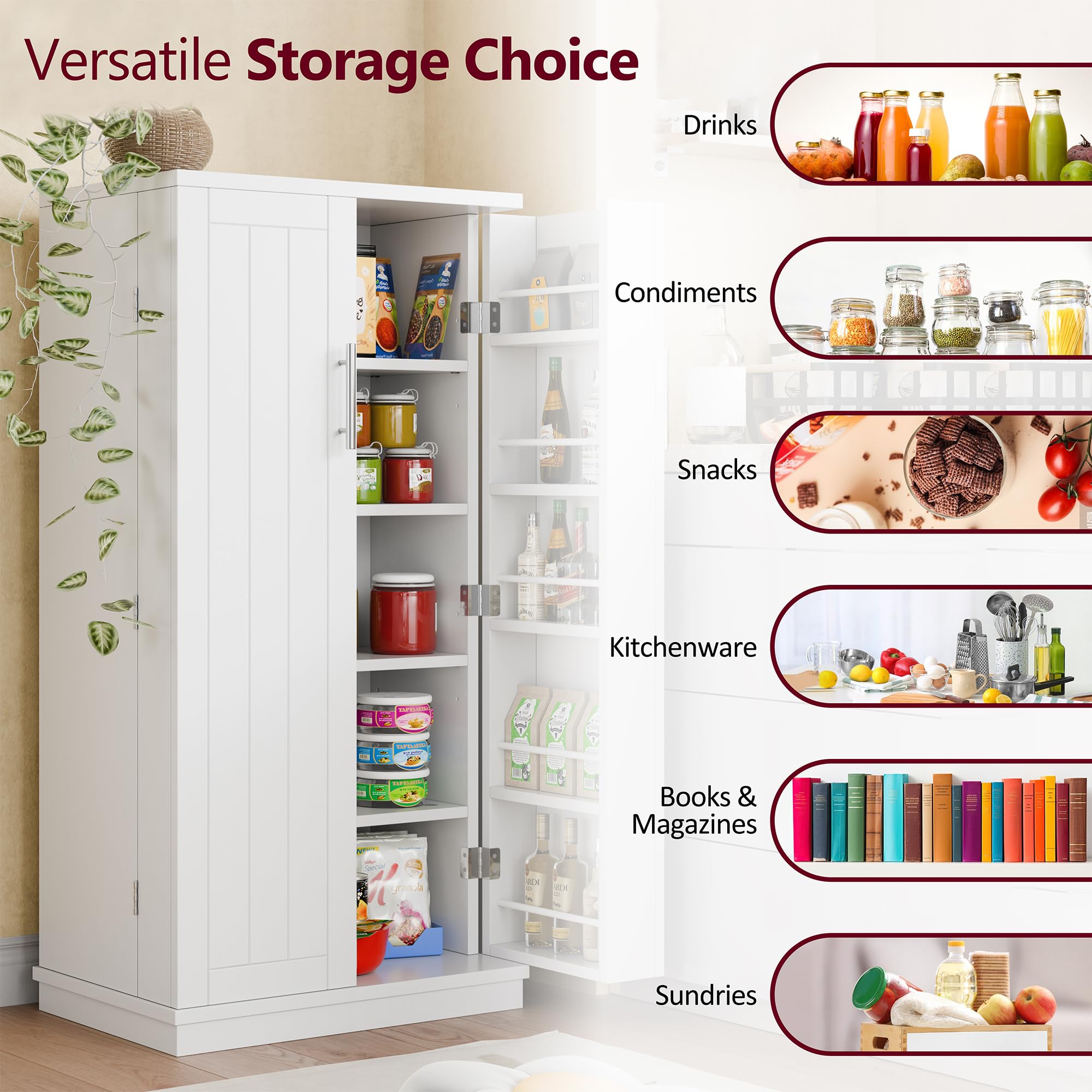 Amazon White Kitchen Pantry BOTLOG Kitchen Pantry Cabinet, 64'' Tall