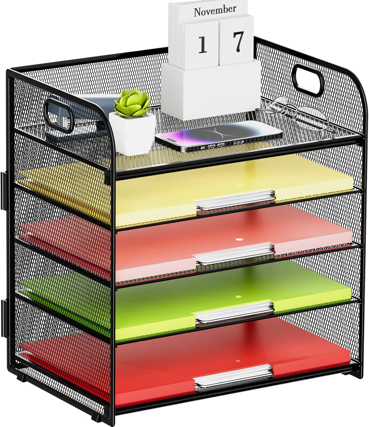 Amazon.com : Lavatino 5 Tray Desk File Organizer, Mesh Paper Sorter ...
