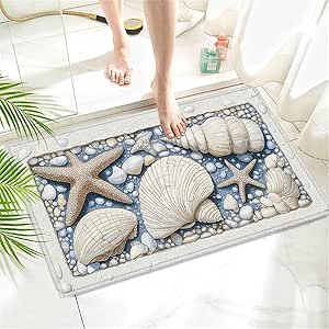 Amazon.com: COSHARKLY Beach White Sea Shell Bath Mat,Bathroom Rug ...