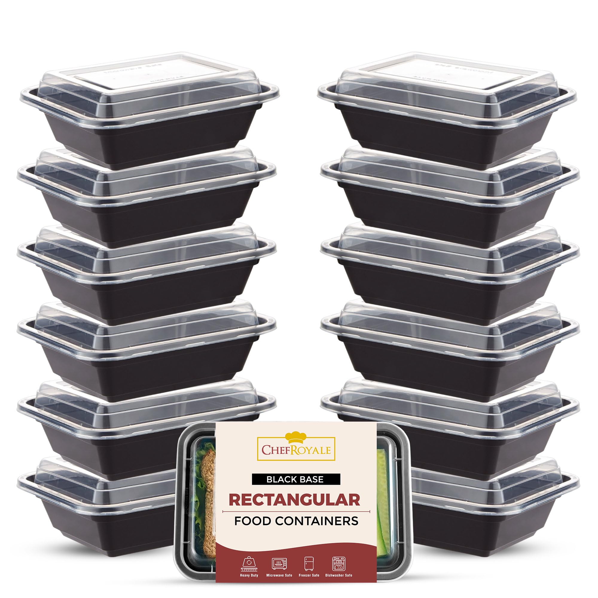 CHEF ROYALE [12 Pack x 58oz Large Rectangular Black Base Meal Prep ...