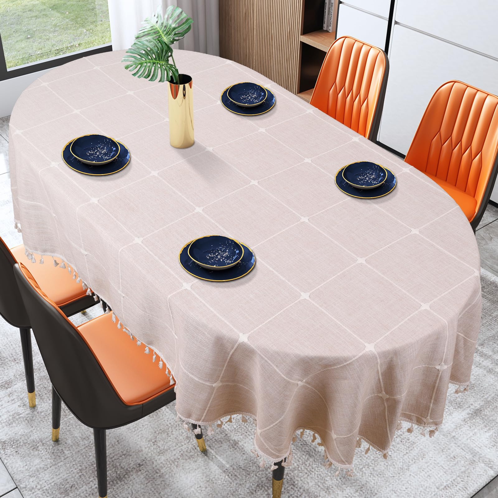 Amazon.com: Epedic Oval Tablecloth with Embroidery Tassel Tablecloth ...