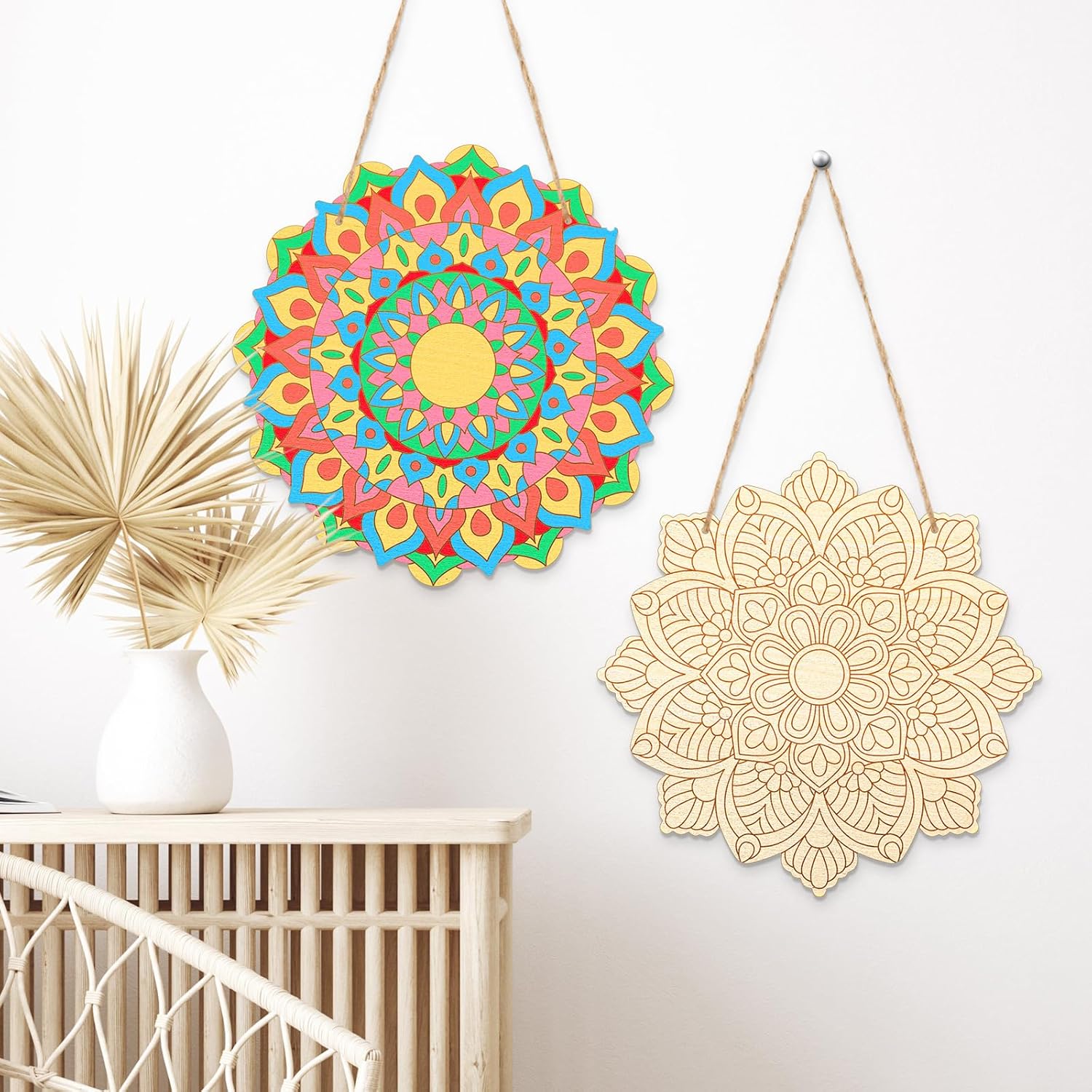 Amazon.com: Wonderjune 2 Pack 12 Inch Wooden Mandala Wall Decor Large ...