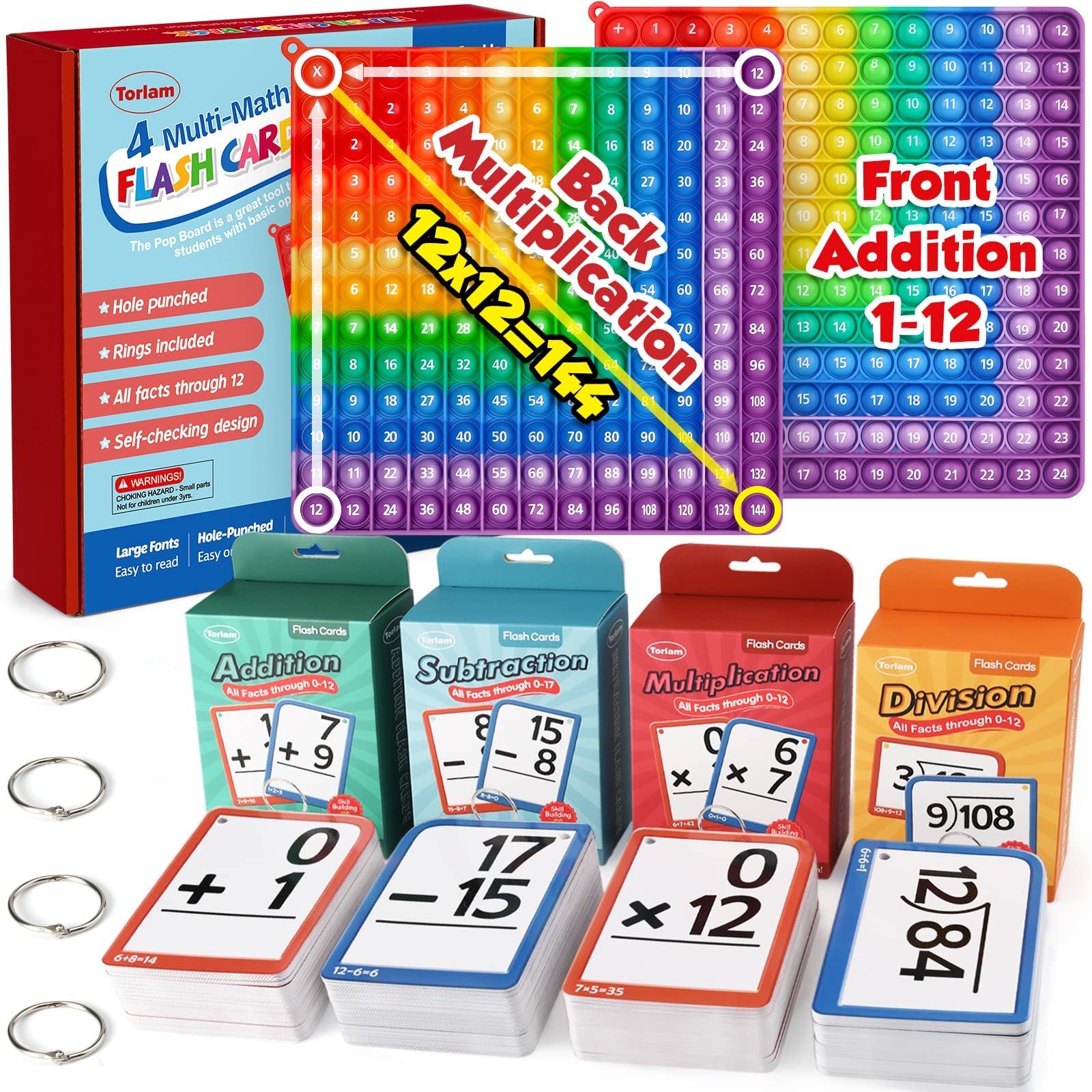 Buy Torlam Math Flash Cards + Pop Board Fidget, Multiplication Flash ...