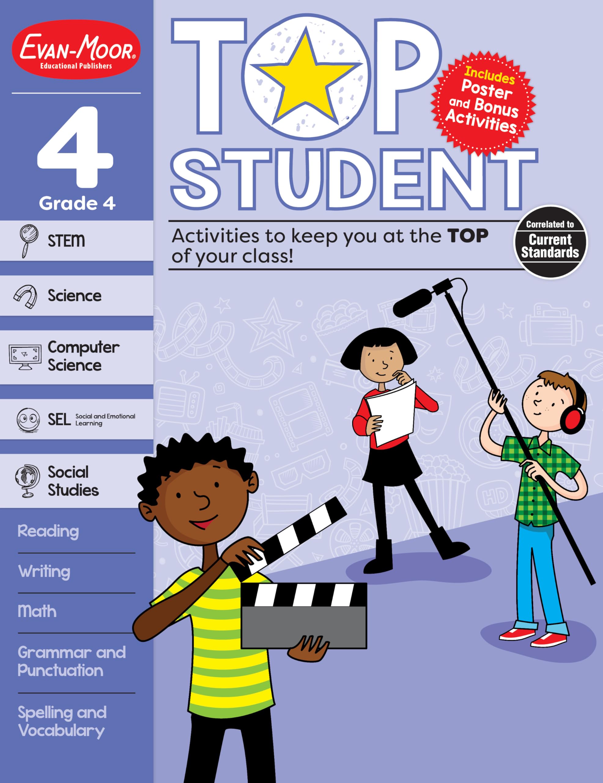 Evan-Moor Top Student, Grade 4 Workbook, 352 pages, Stickers, Poster ...