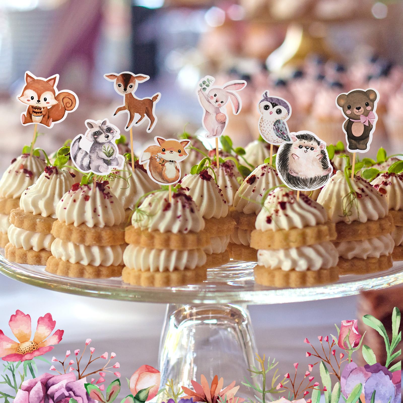 Snapklik.com : 49 Pcs Woodland Cupcake Topper Neutral Forest Animal ...