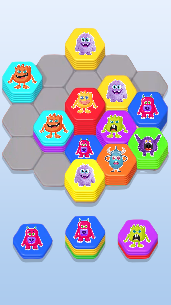 Hexa Sort Monster Color Puzzle Game: Hexa Stack Sorting Hexagon Challenge Brain Trainer Mind ...