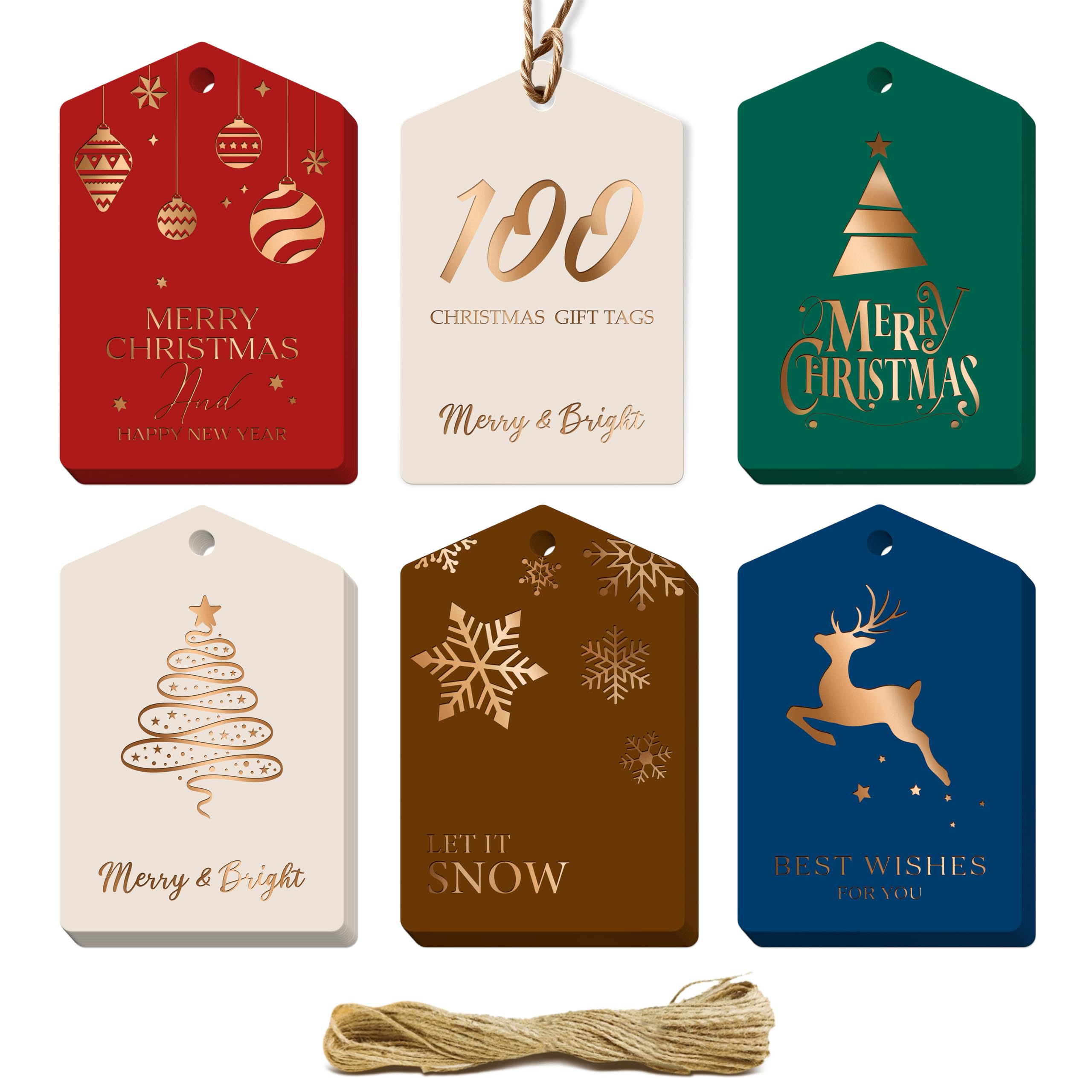 Amazon.com : 100 PCS Christmas Gift Tags, Gold Foil Design Gift Wrap ...