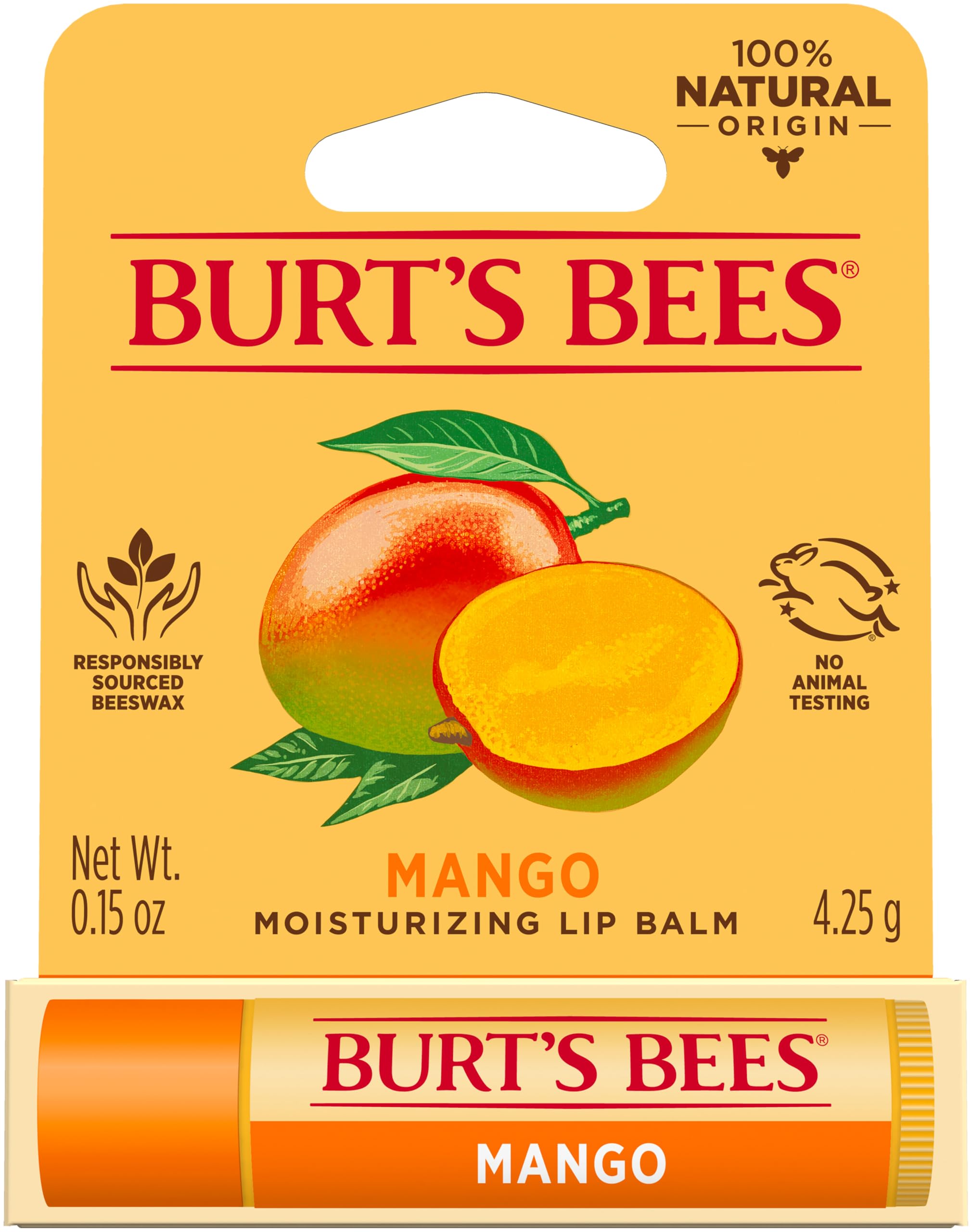 Burt's Bees 100% Natural Origin Moisturising Lip Balm, Mango with ...