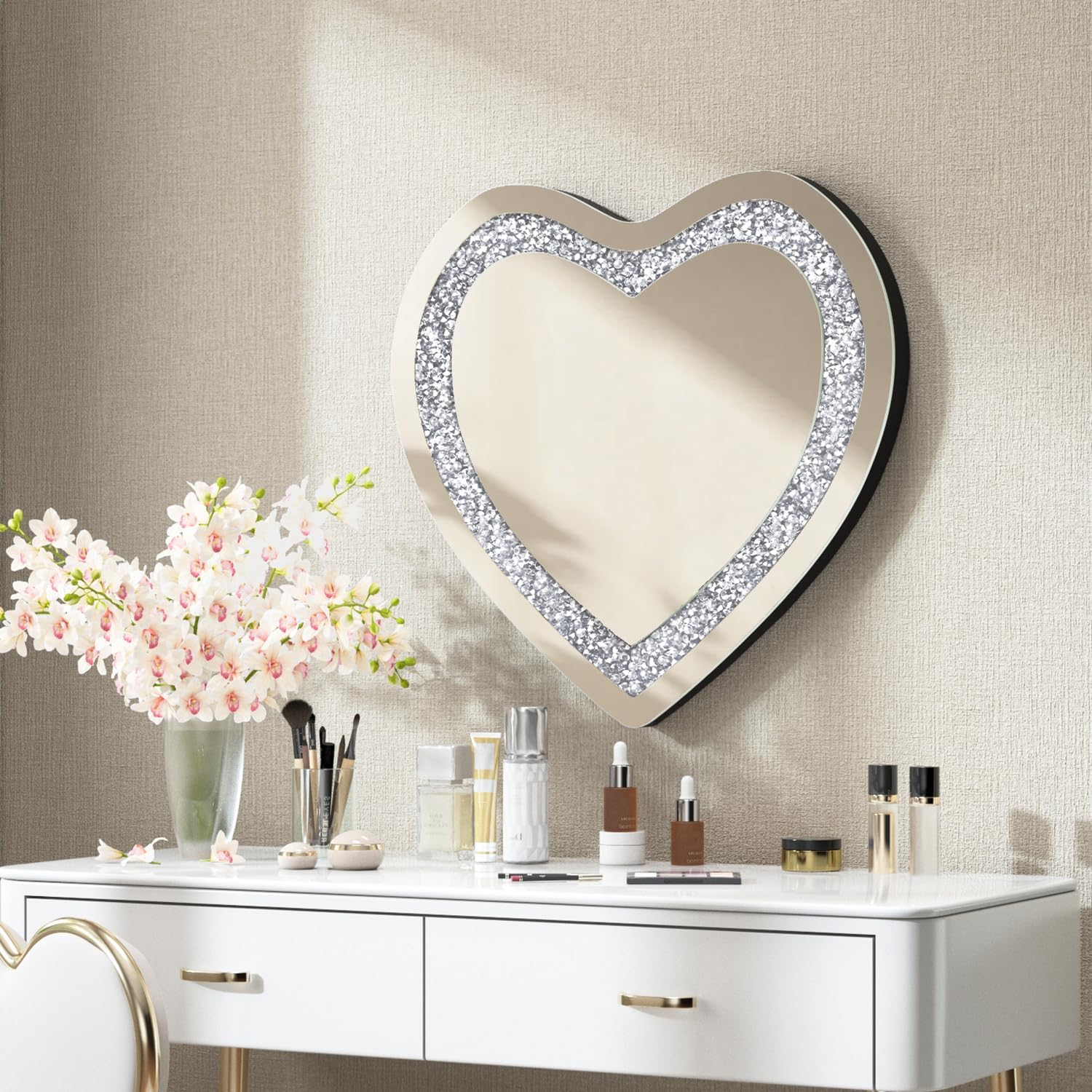 Amazon.com: Menscha Crystal Crush Diamond Wall Mirror 12''x12'' Round ...