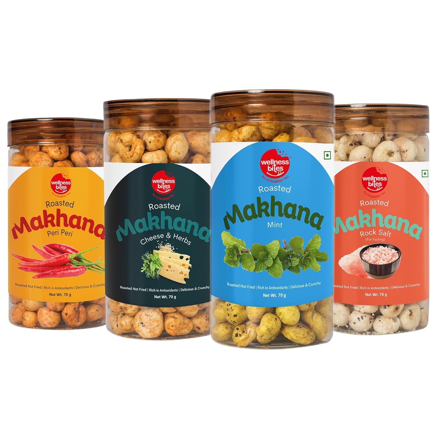 Wellness bites Combo of 4 Different Flavoured Roasted Makhana | Mint ...