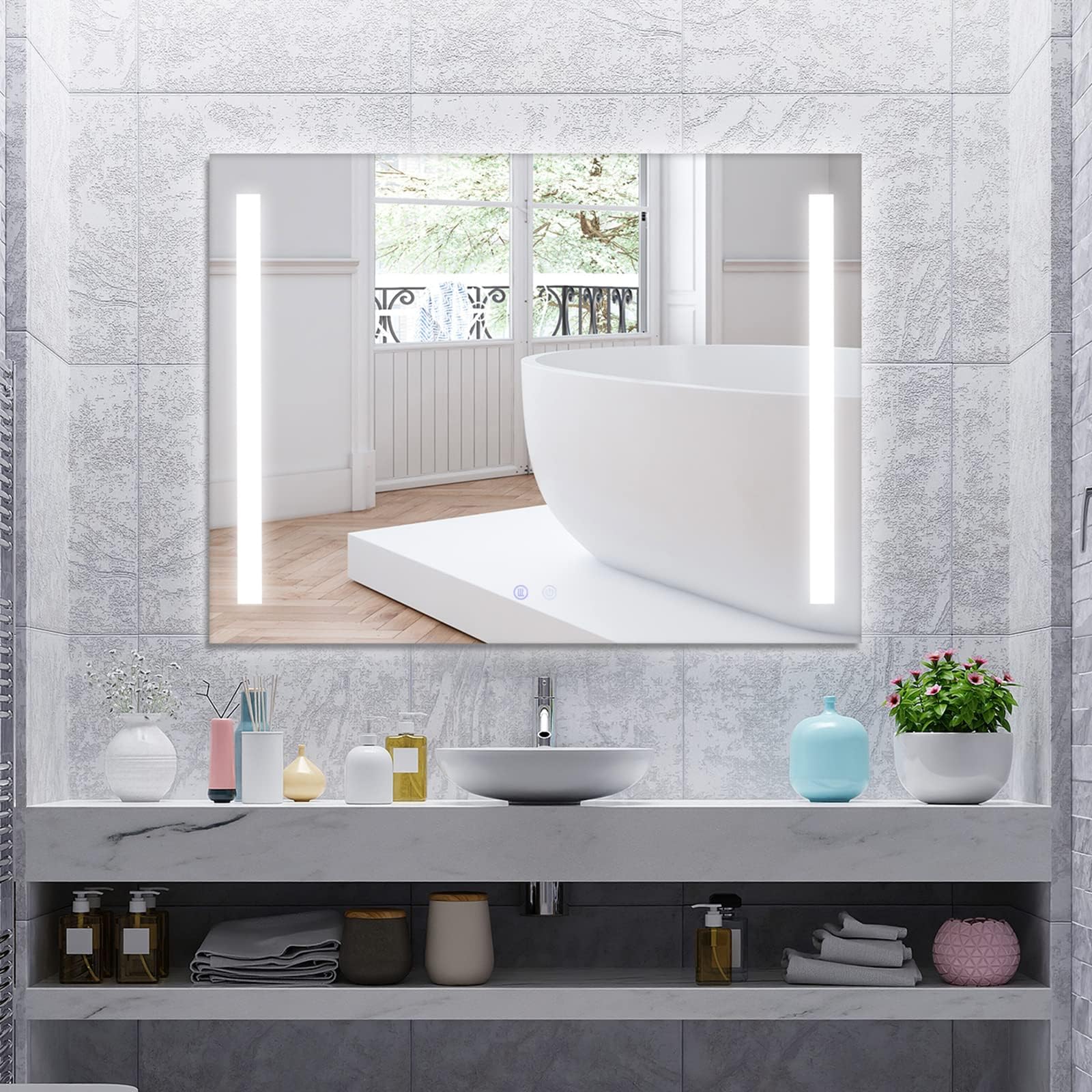 OFCASA LED Bathroom Mirror 60 x 80 cm Wall Mounted Vanity Mirror with ...