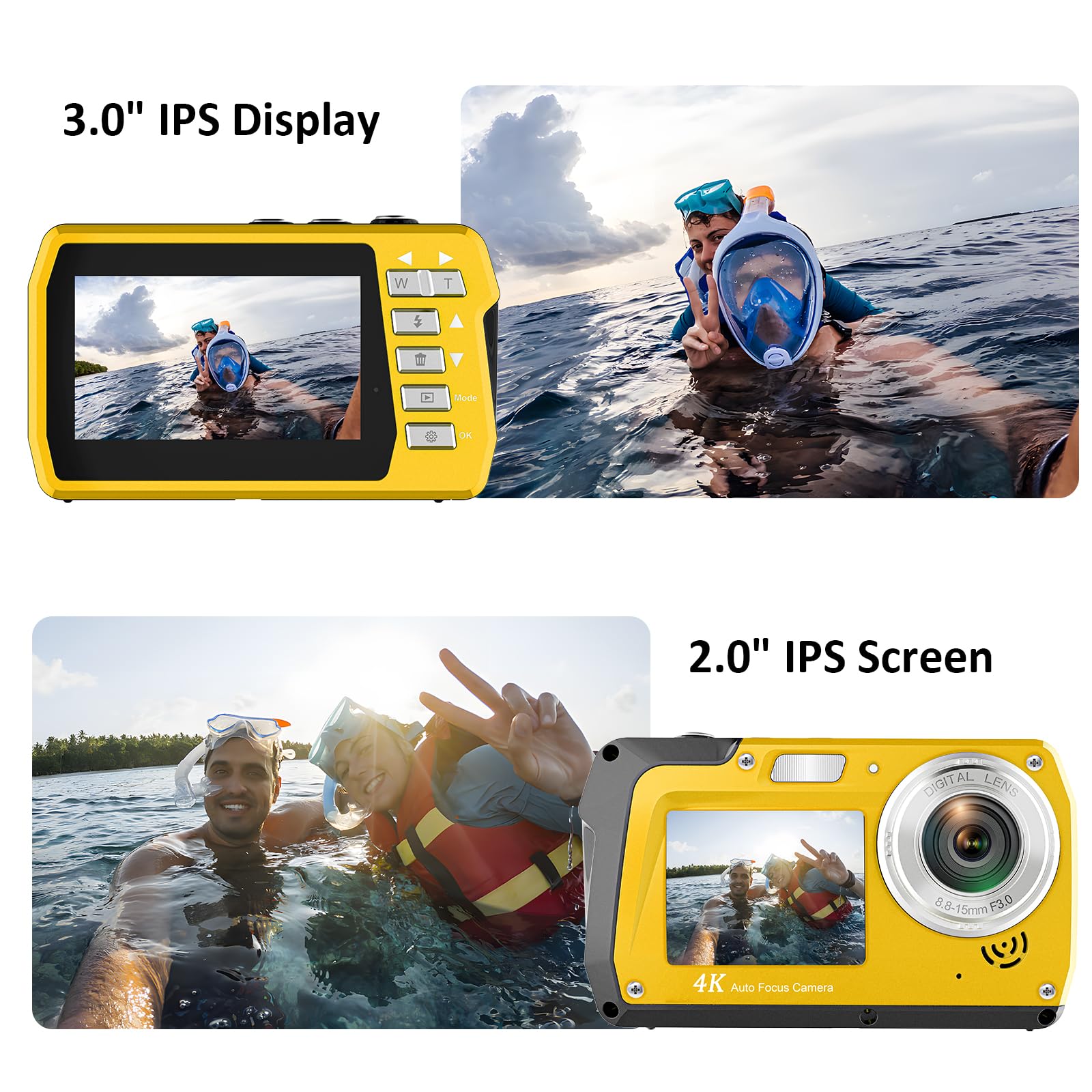 Dual Screen Snorkeling Camera YISENCE 4K 11FT - 48MP Dual-Screen ...