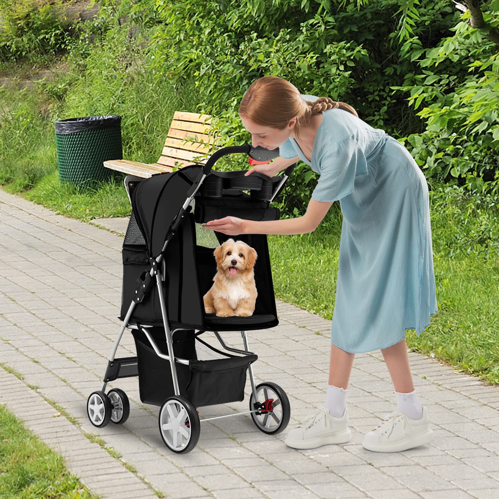 Giantex Folding Dog Stroller, Pet Stroller for Small Medium Dogs Cats ...