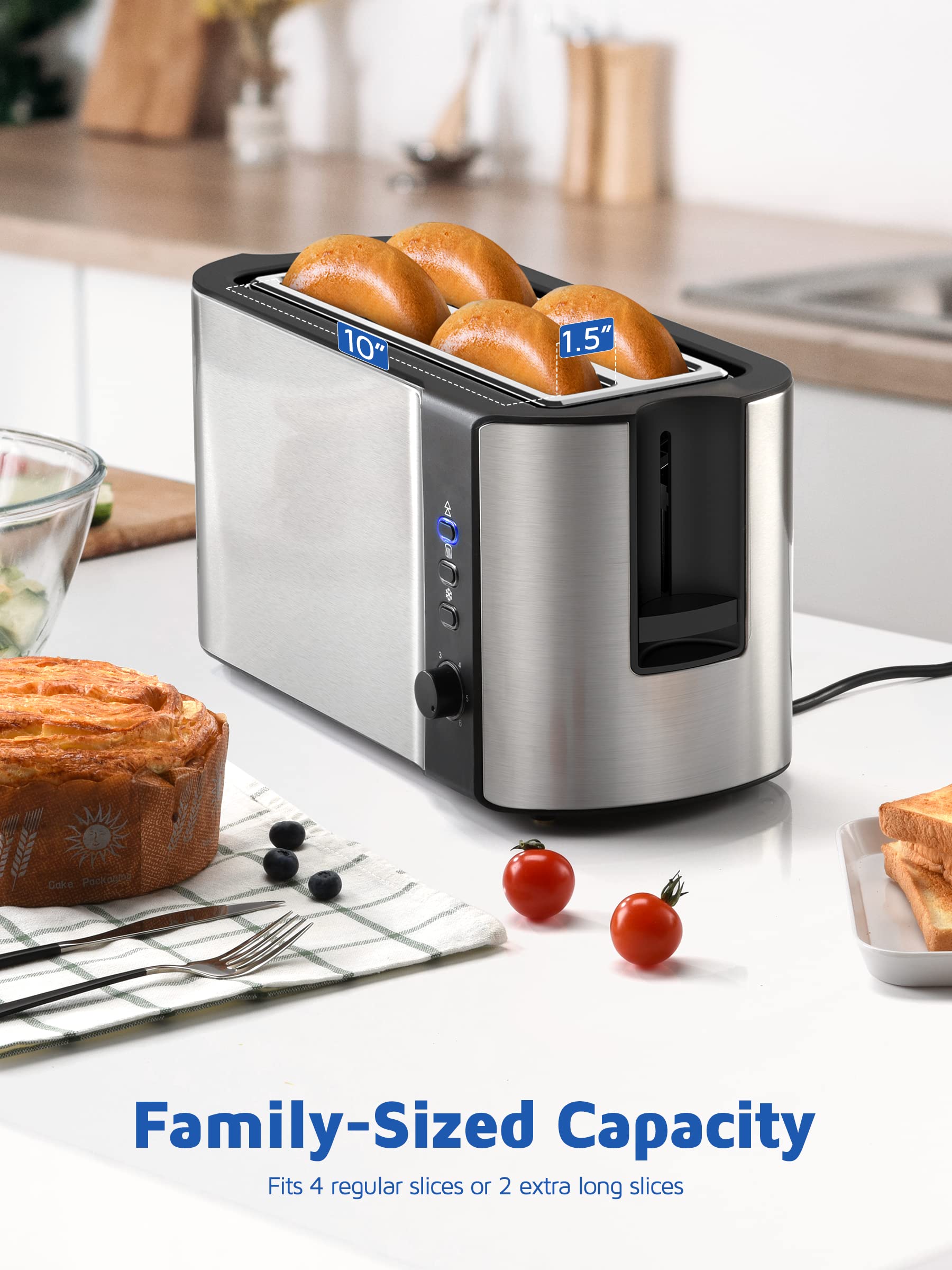 Stainless Steel Toaster 4 Slice, DyBaxa Toaster 2 Slice Long Slot ...