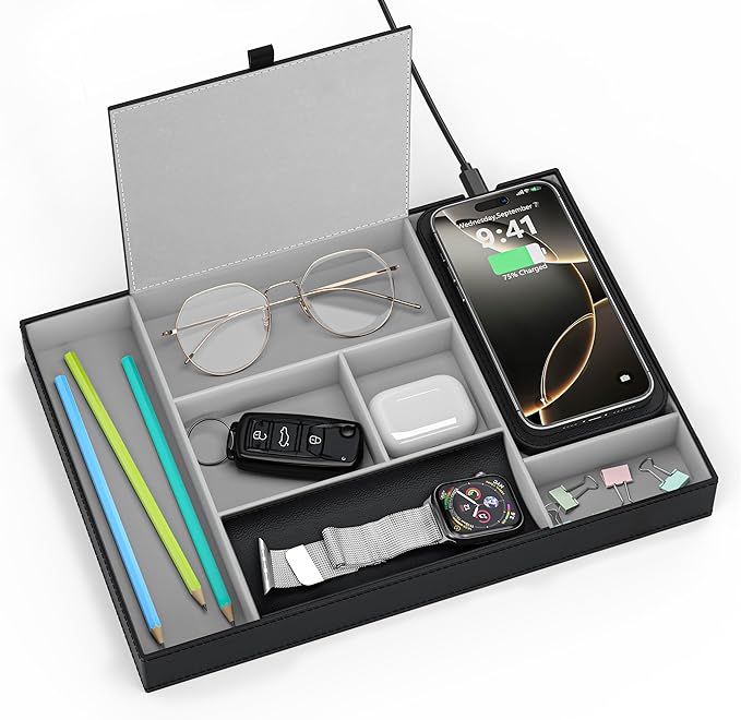 Amazon.com: Valet Tray, Nightstand Organizer with Wireless Charger Pad ...