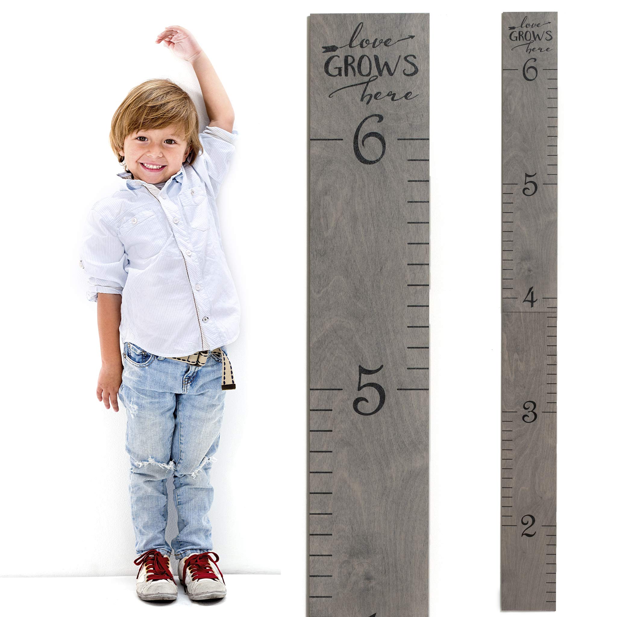Wooden Ruler Growth Charts Ruler for Boys and Girls | Weathered Gray ...