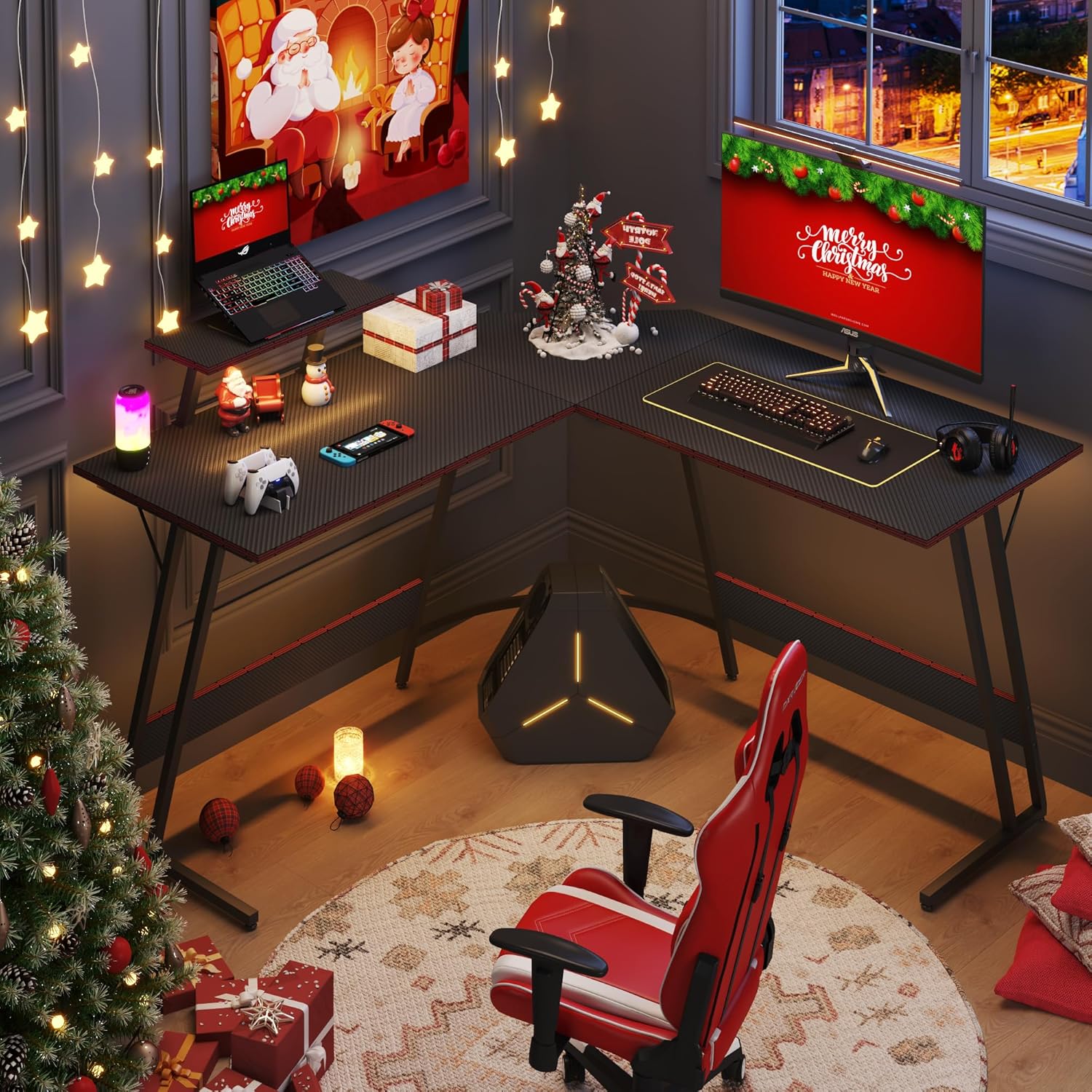 Amazon.com: GUNJI 51” Gaming Desk L-Shaped Computer Corner Desk Modern ...