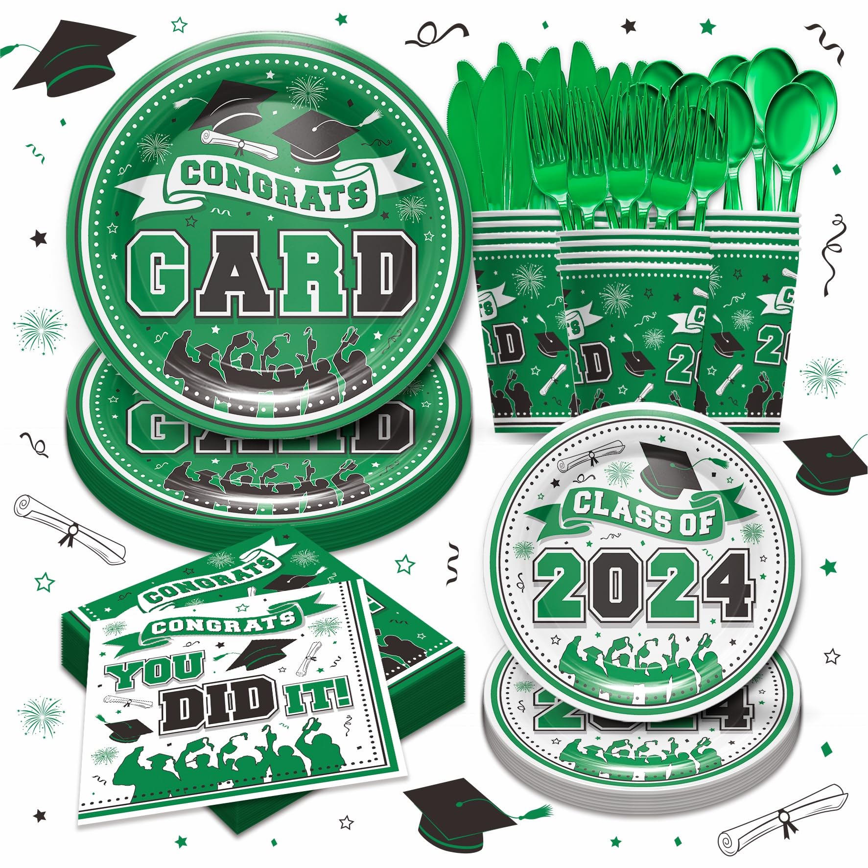 Green Graduation Decorations Class of 2024 - Graduation Party Supplies ...