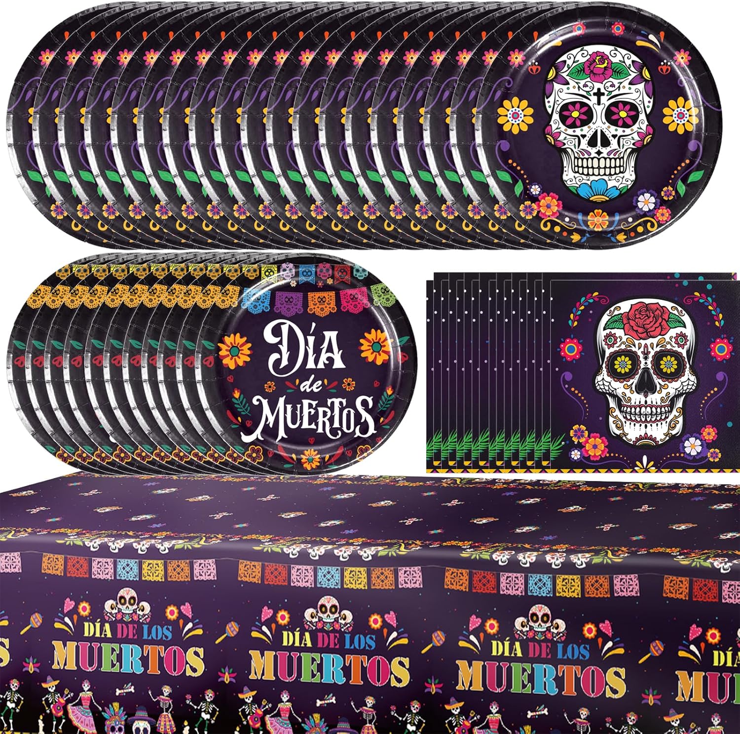 Amazon.com: Know me Day of the Dead Paper Plates Dessert Set, Dia De ...