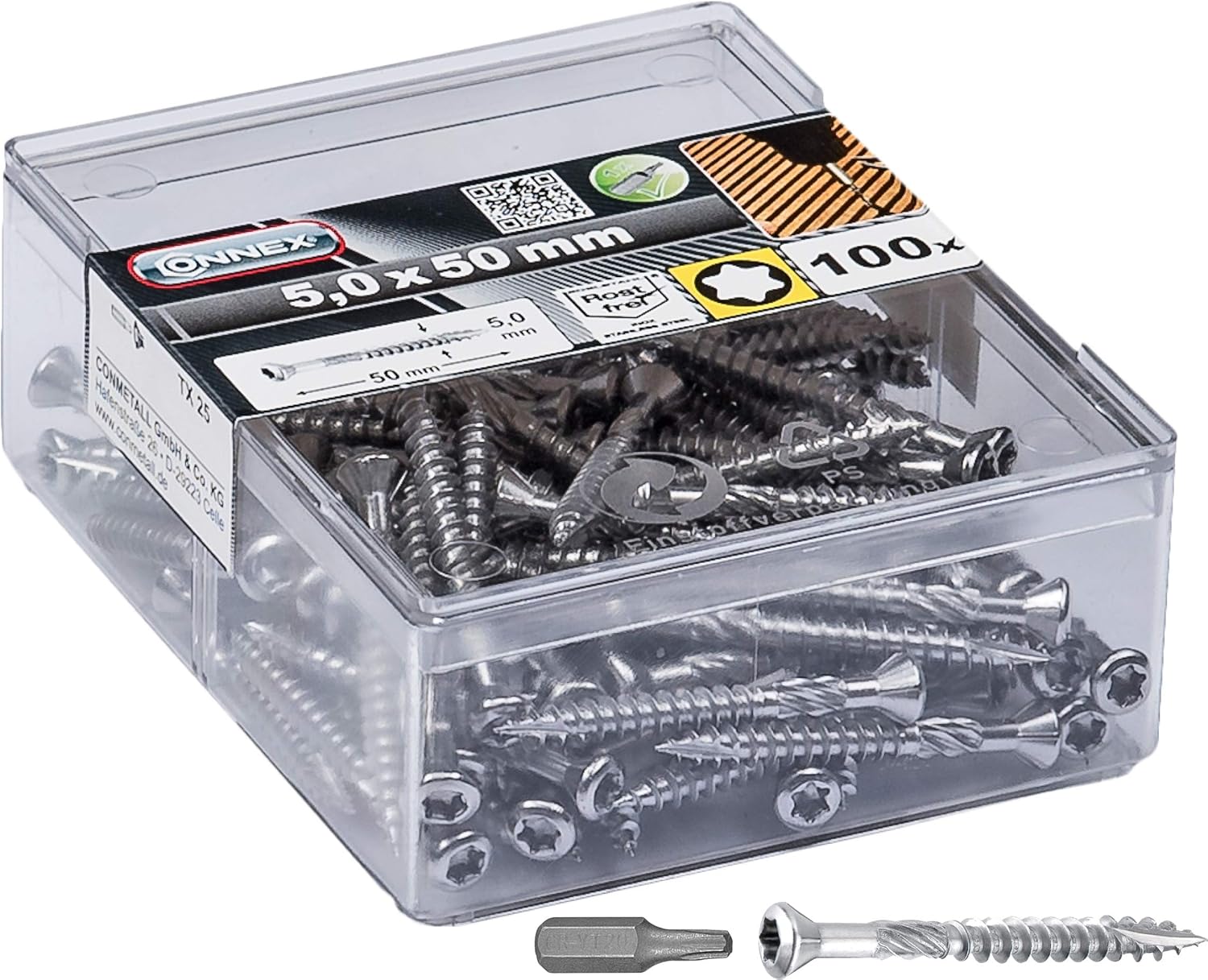 Connex Terrassenschrauben 5,0 x 50 mm - 100 Stück - Mit Bohrspitze & Schneidkerbe - Senkkopf ...