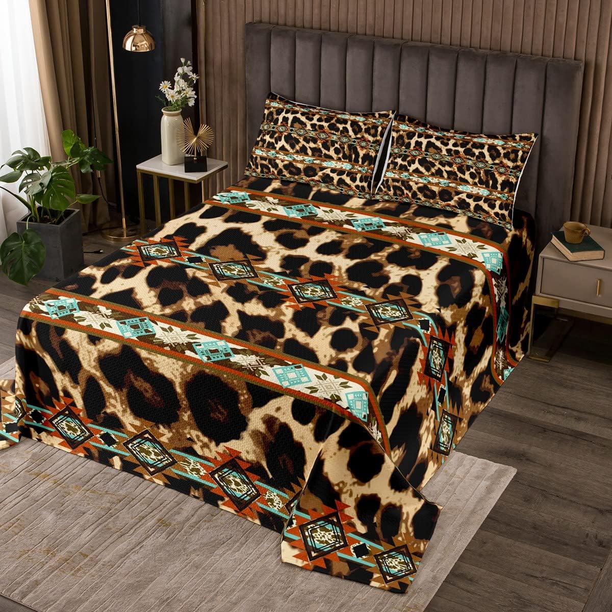Amazon.com: Western Quilted King Cheetah Print Coverlet Set,Leopard ...