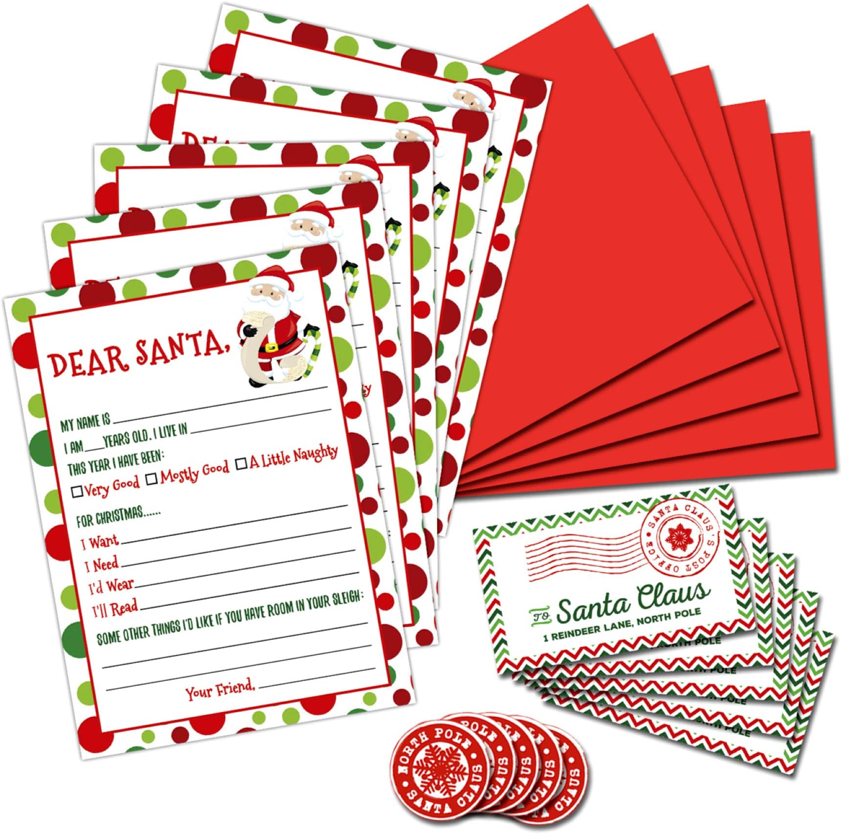Amazon.com : Letter To Santa Writing Kit- Pack of 5- Fill In The Blank ...