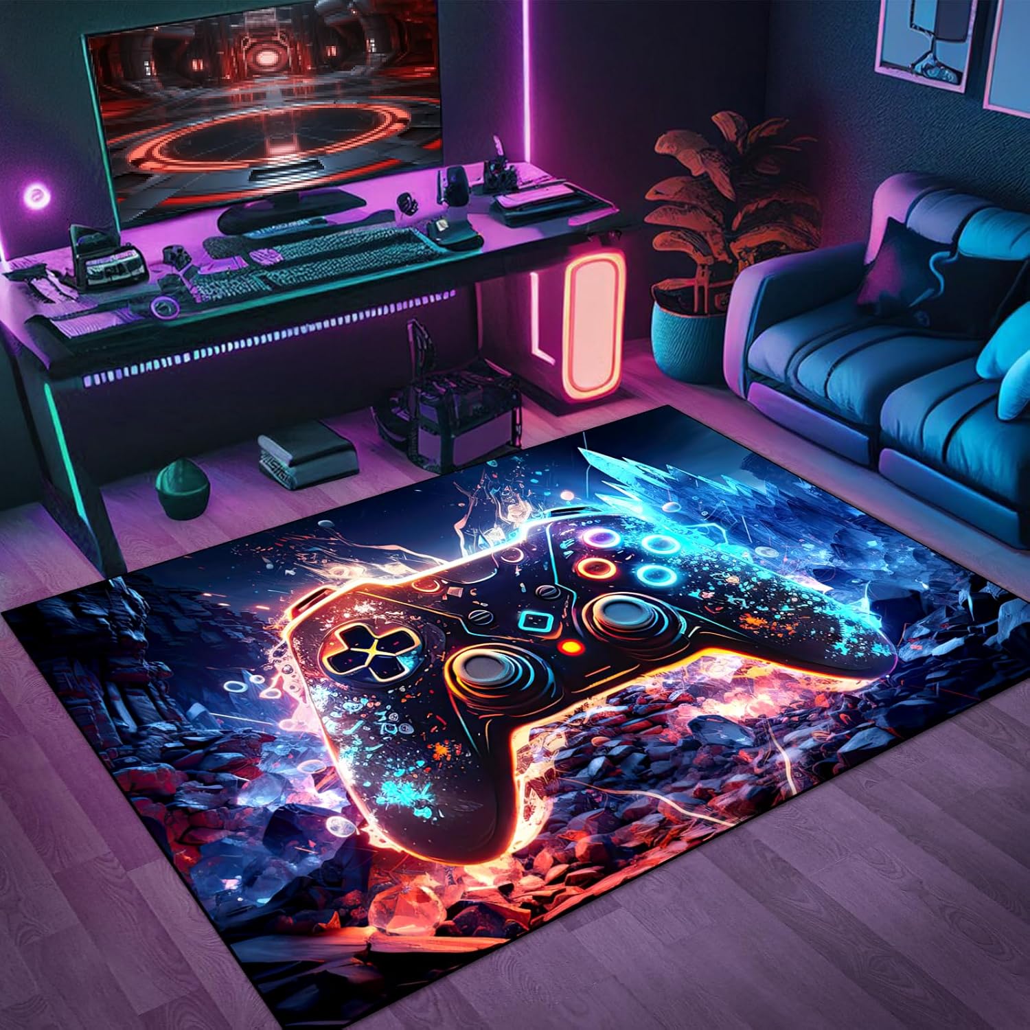 Amazon.com: Gaming Area Rug Teen Boys Carpet, Colorful Gamepad ...