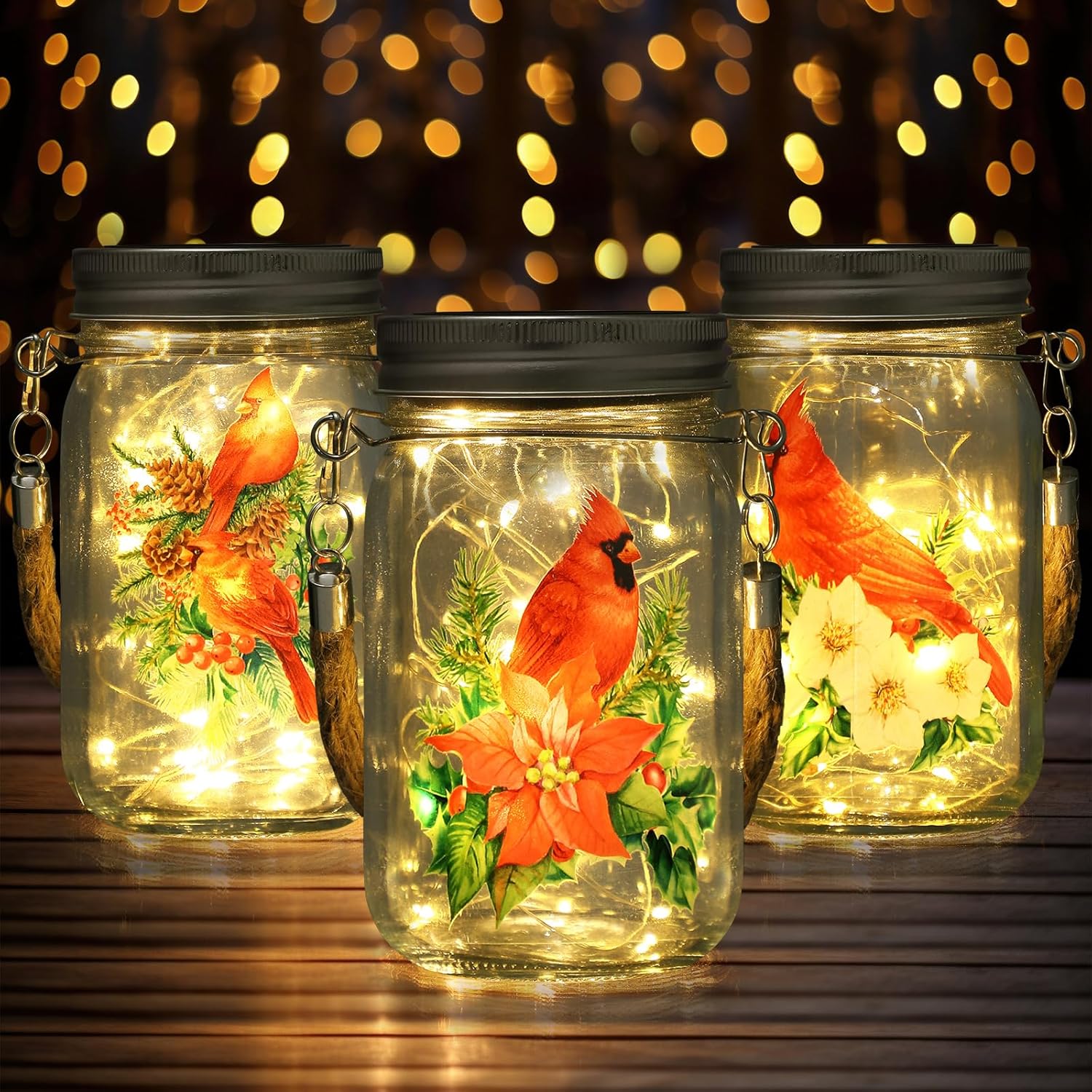 Amazon.com: 3 Pcs Cardinal Solar Lantern Fairy Hanging Solar Jar Lights ...