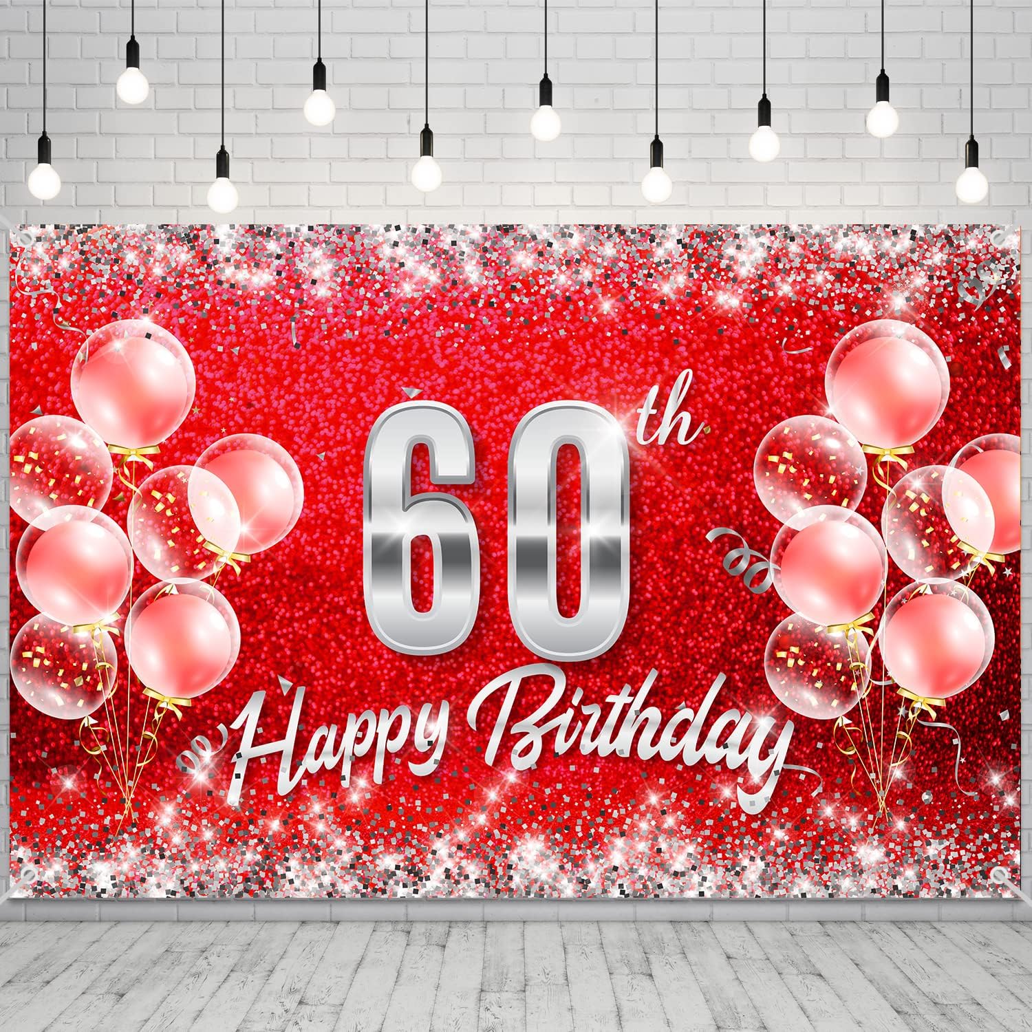 Amazon.com : Red and Silver Happy 60th Birthday Backdrop Banner ...
