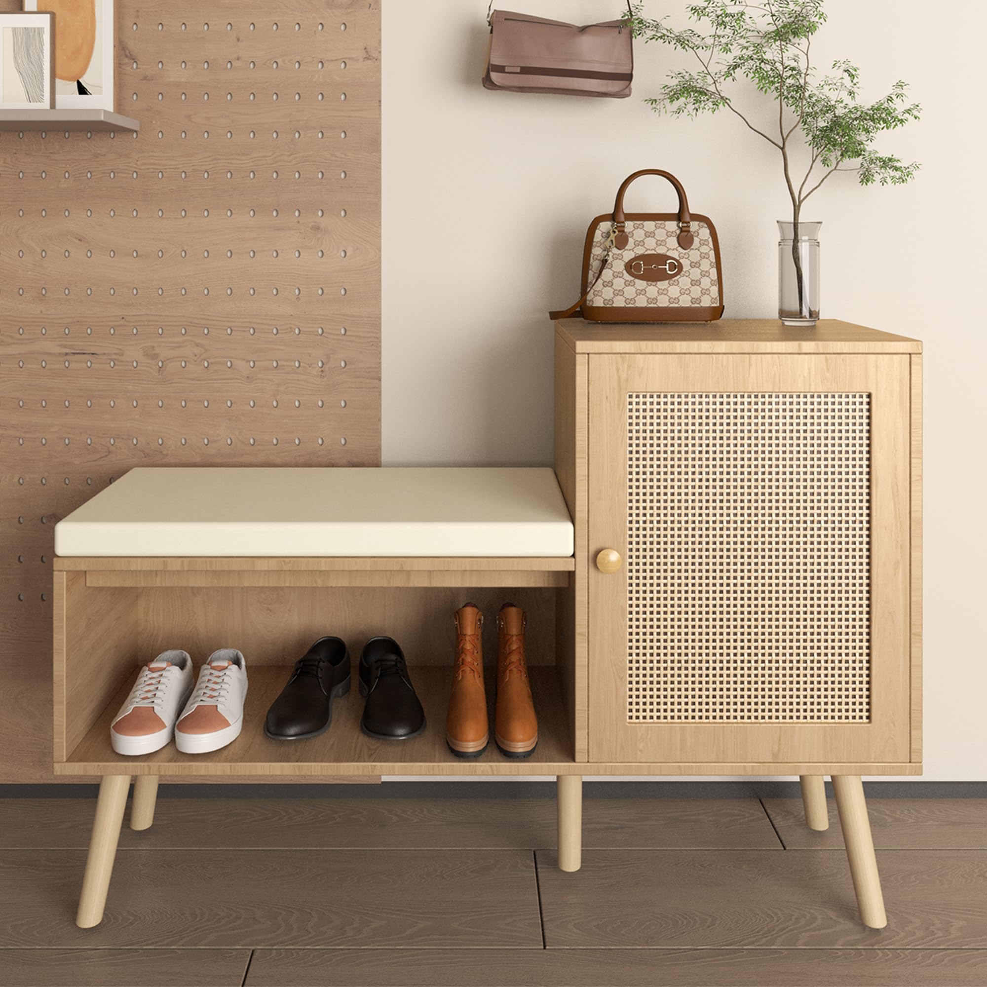 Amazon.com: Modern Entryway Storage Bench with Cushion, Simple Style ...