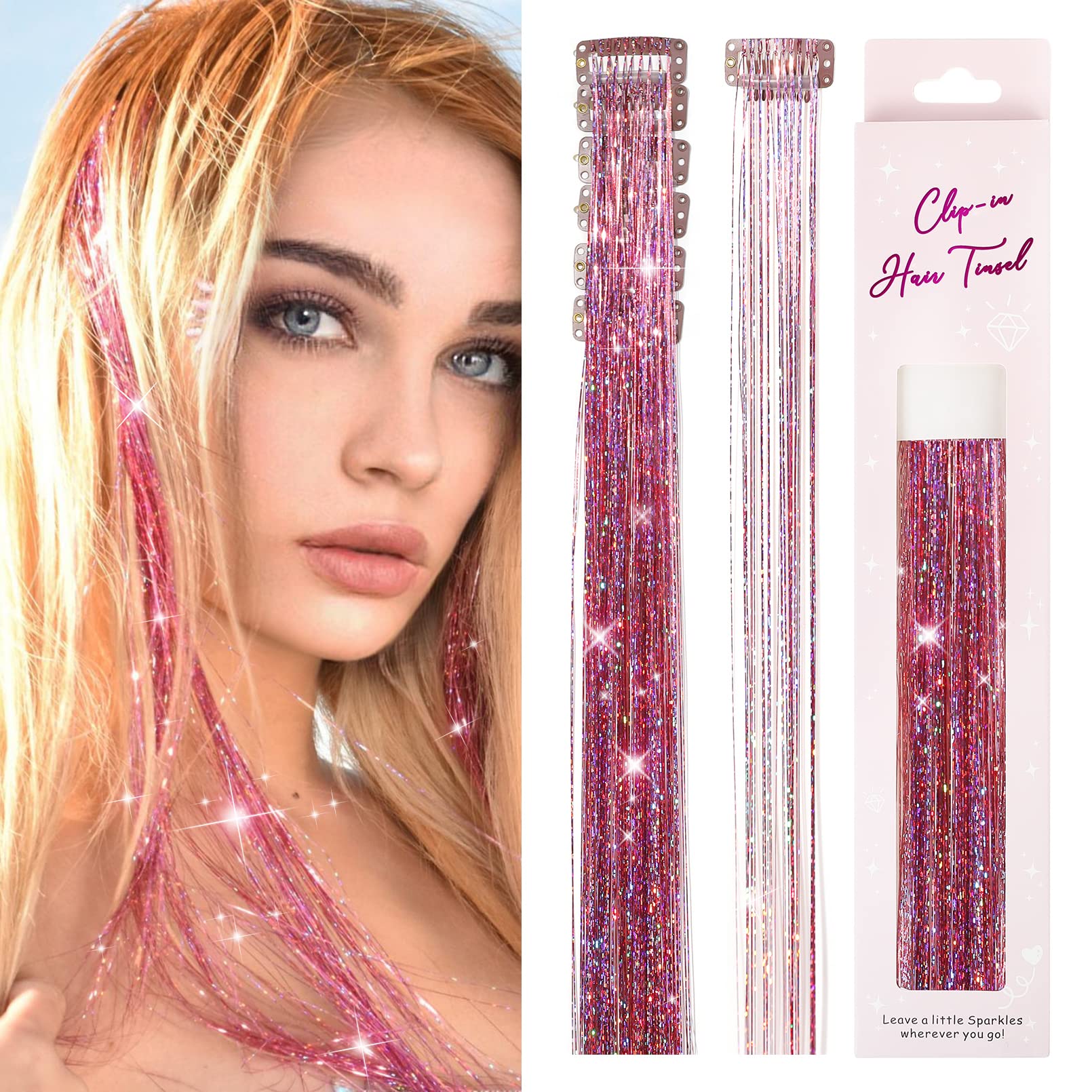 REECHO Hair Tinsel, 6PCS Clip in Hair Tinsel Kit 20" Glitter Fairy ...