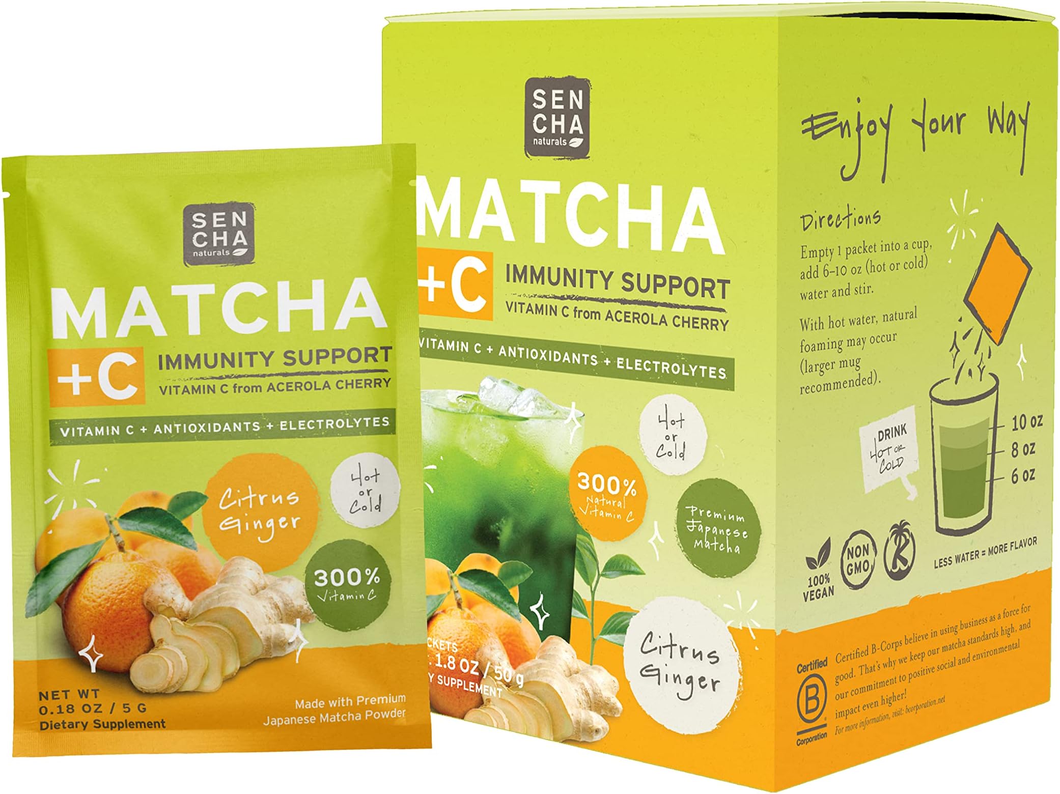 Amazon.com: SEN CHA Naturals Citrus Ginger Green Tea + C Effervescent ...