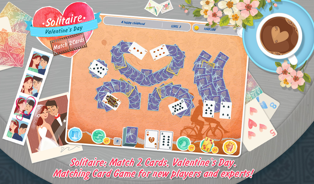 Solitaire Match 2 Cards. Valentine's Day. Card Game like Spider,Pyramid ...
