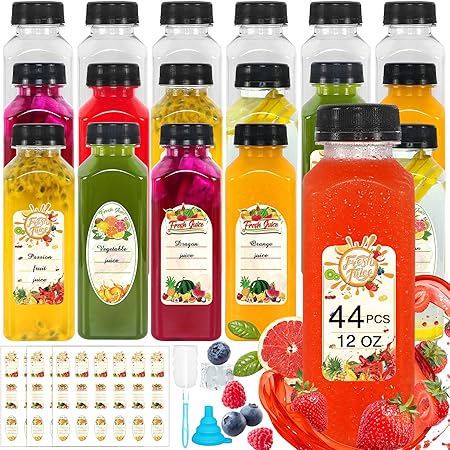 Amazon.com: PeacePeo Plastic Juice Bottles with Caps, 12OZ Juice ...