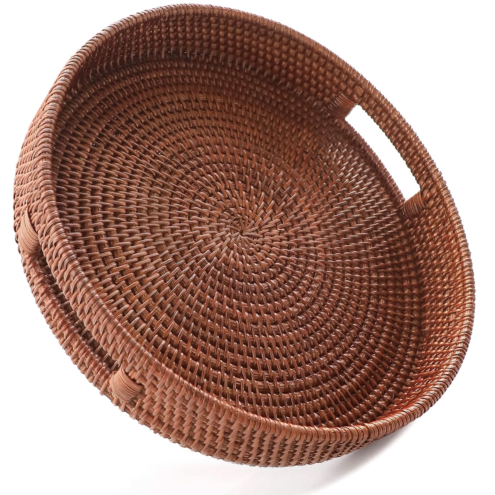 Amazon.com: HITOMEN 11.8'' Hand-Woven Round Rattan Serving Tray ...