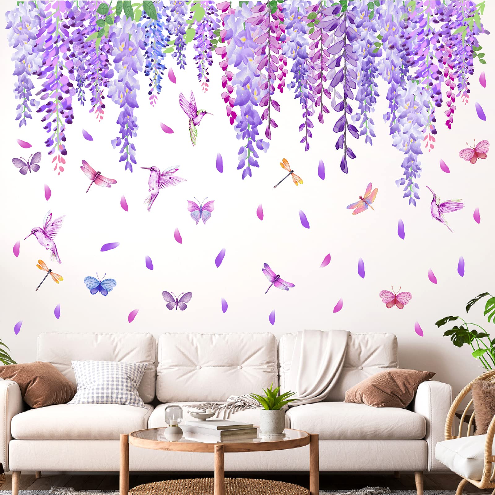 Flower Vine Wall Stickers Hanging Flower Wall Stickers Purple Floral ...